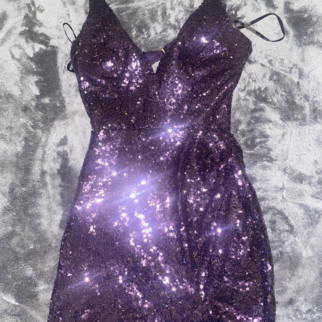 Sparkling purple sequin cocktail dress, backless,... - Depop