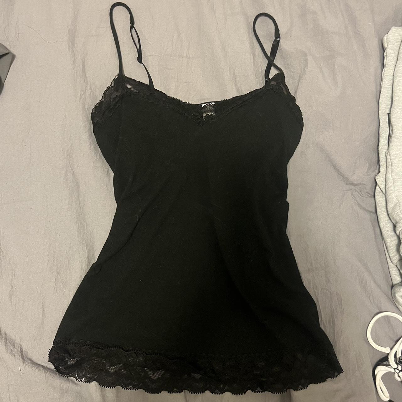 Black lacy cami top #y2k #grunge #cami #lacy #emo - Depop