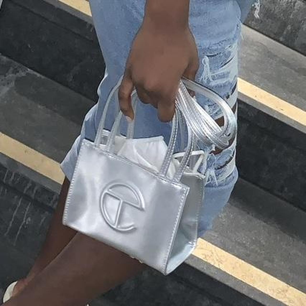 Silver Telfar mini bag, inside is a bit stained but... | Depop