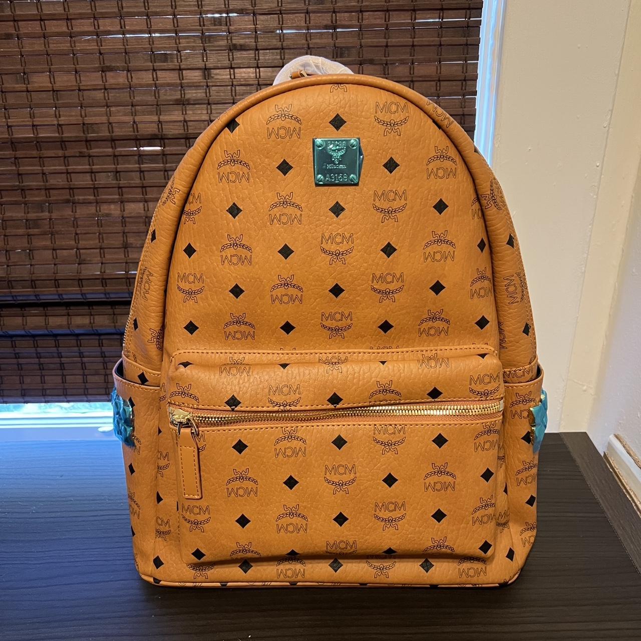 MCM Monogram backpack in tan and black #backpack | Depop