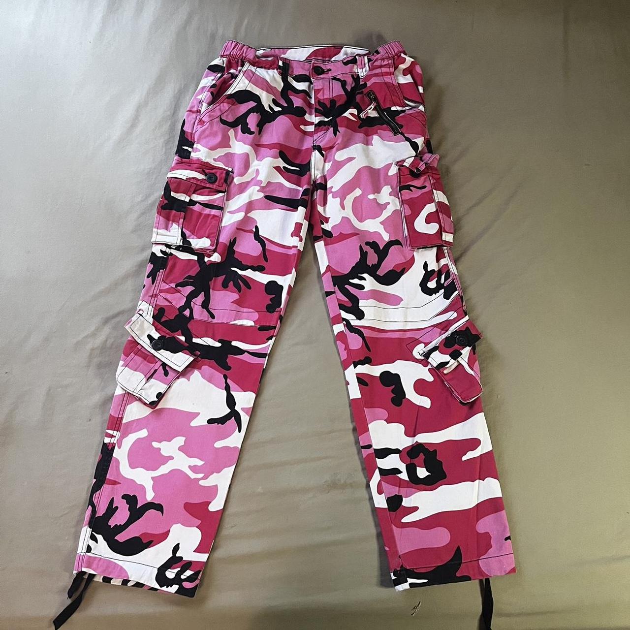 Pink camo print cargo style pants #streetwear... - Depop