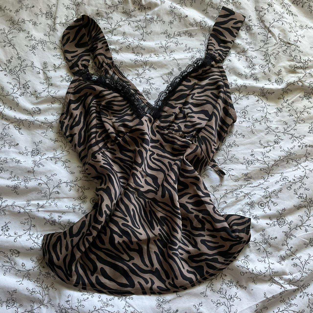 Brown and black zebra print cami top with lace... | Depop