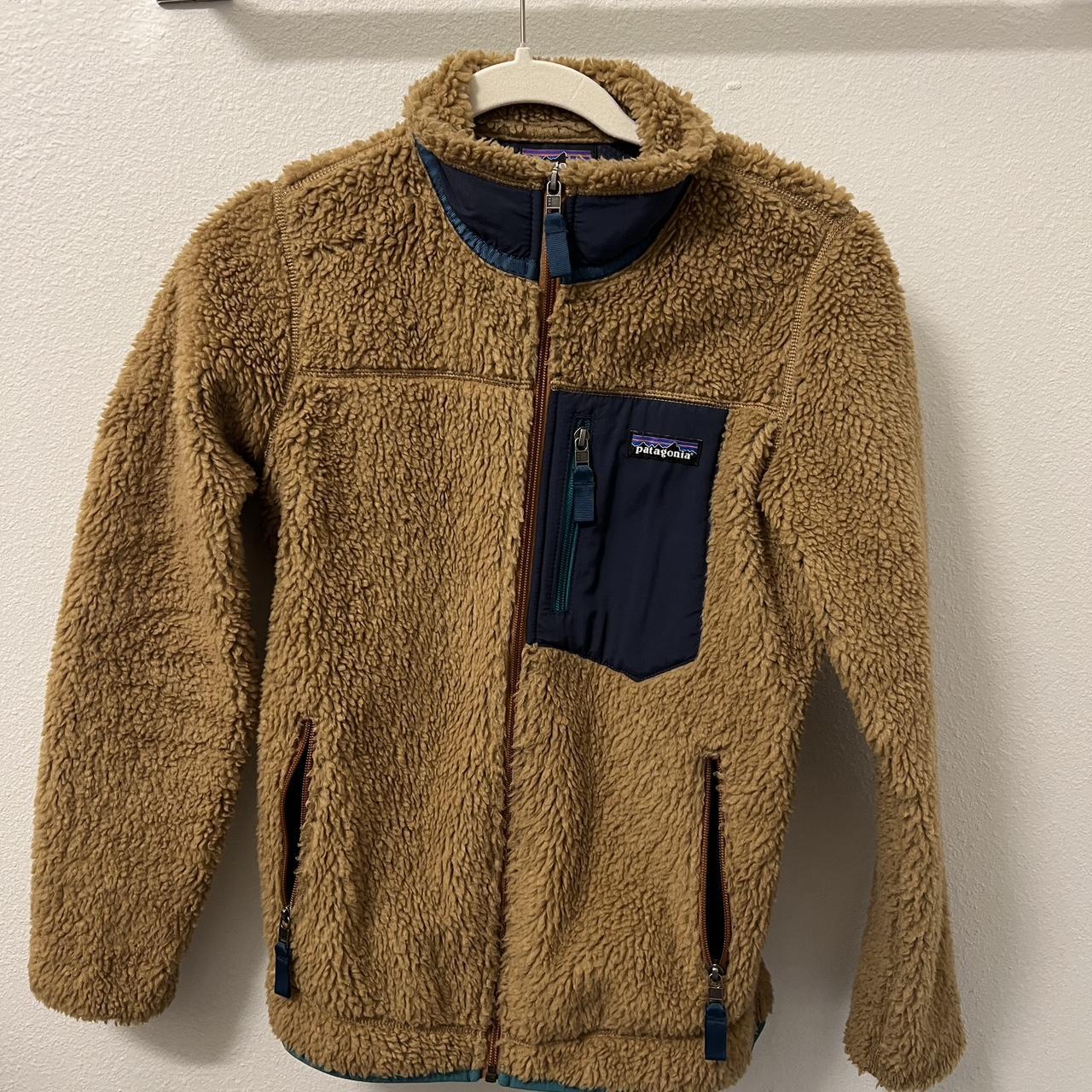 selling my patagonia fleece jacket in brown with a... - Depop
