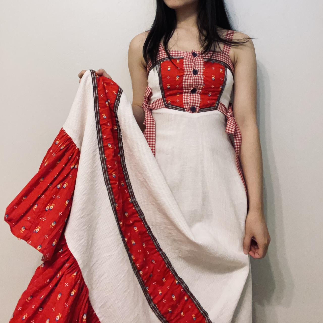 Vintage 70s Gunne Sax Red and White Gingham Floral... - Depop