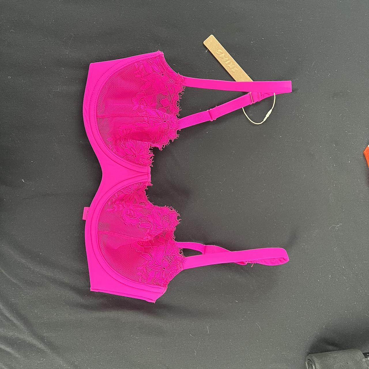 Skims hot pink balconette lace bra 34C sold out... - Depop