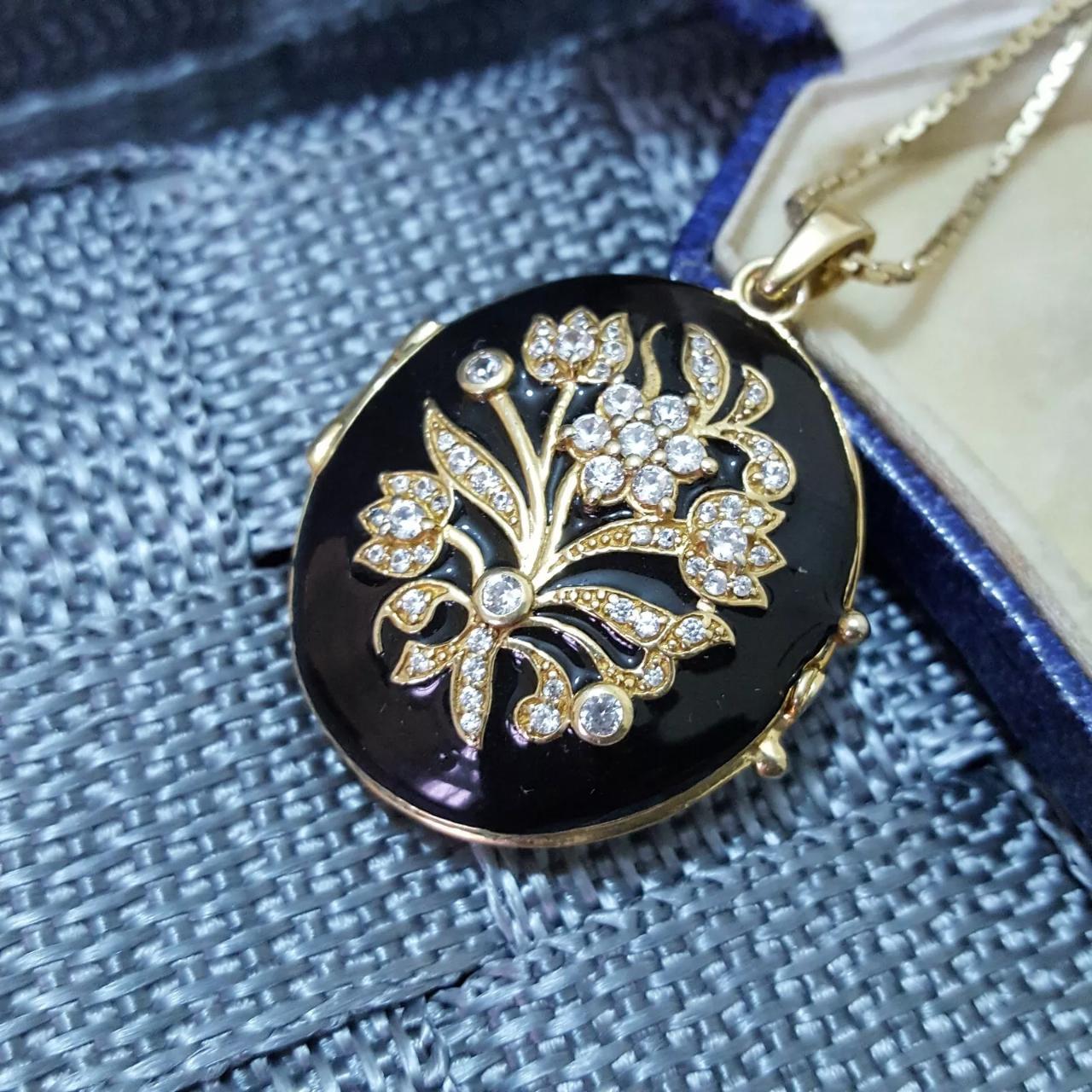 925 Sterling Silver Locket, Gold Plated, Antique... | Depop
