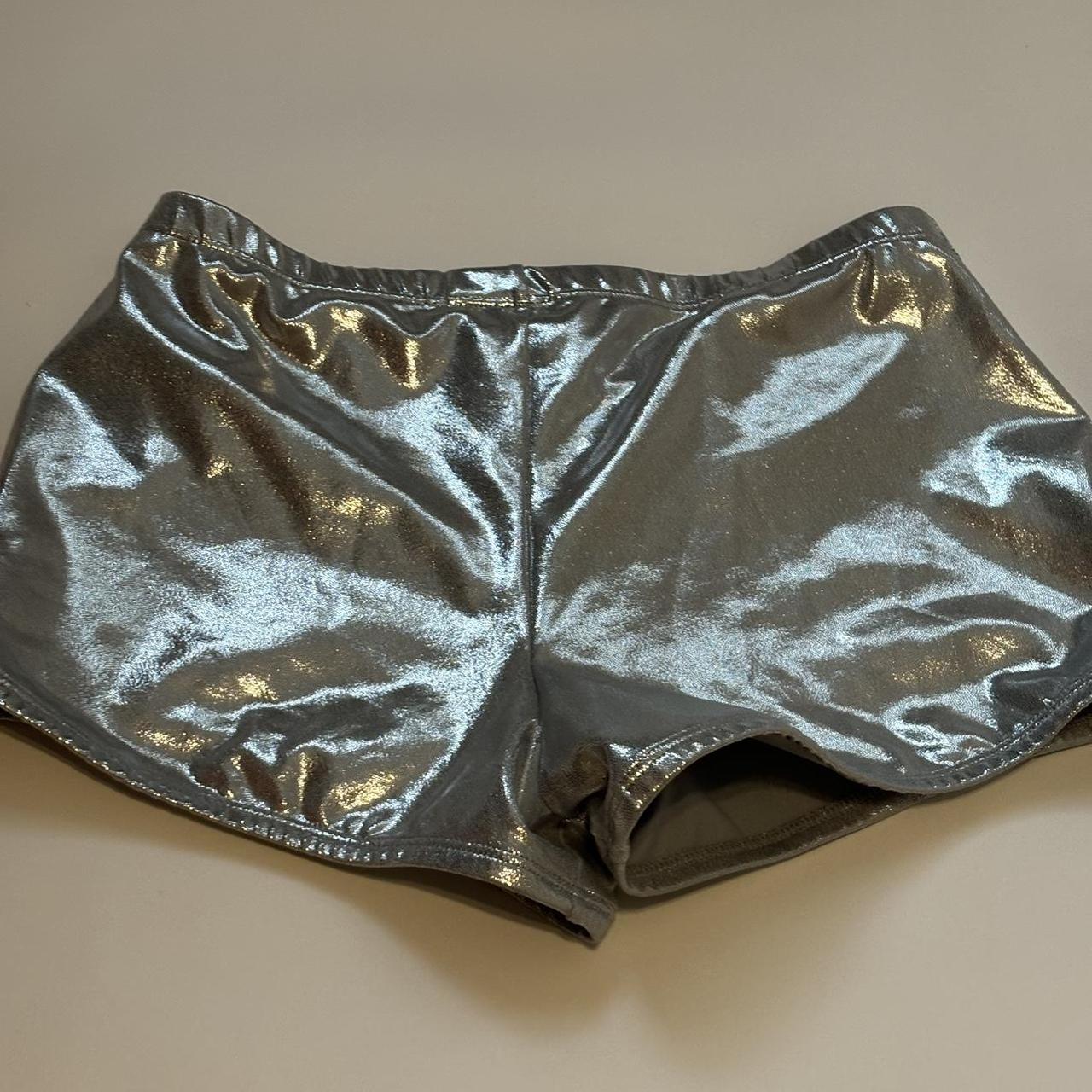 Y2K Silver Micro Festival Shorts Labeled size L... - Depop