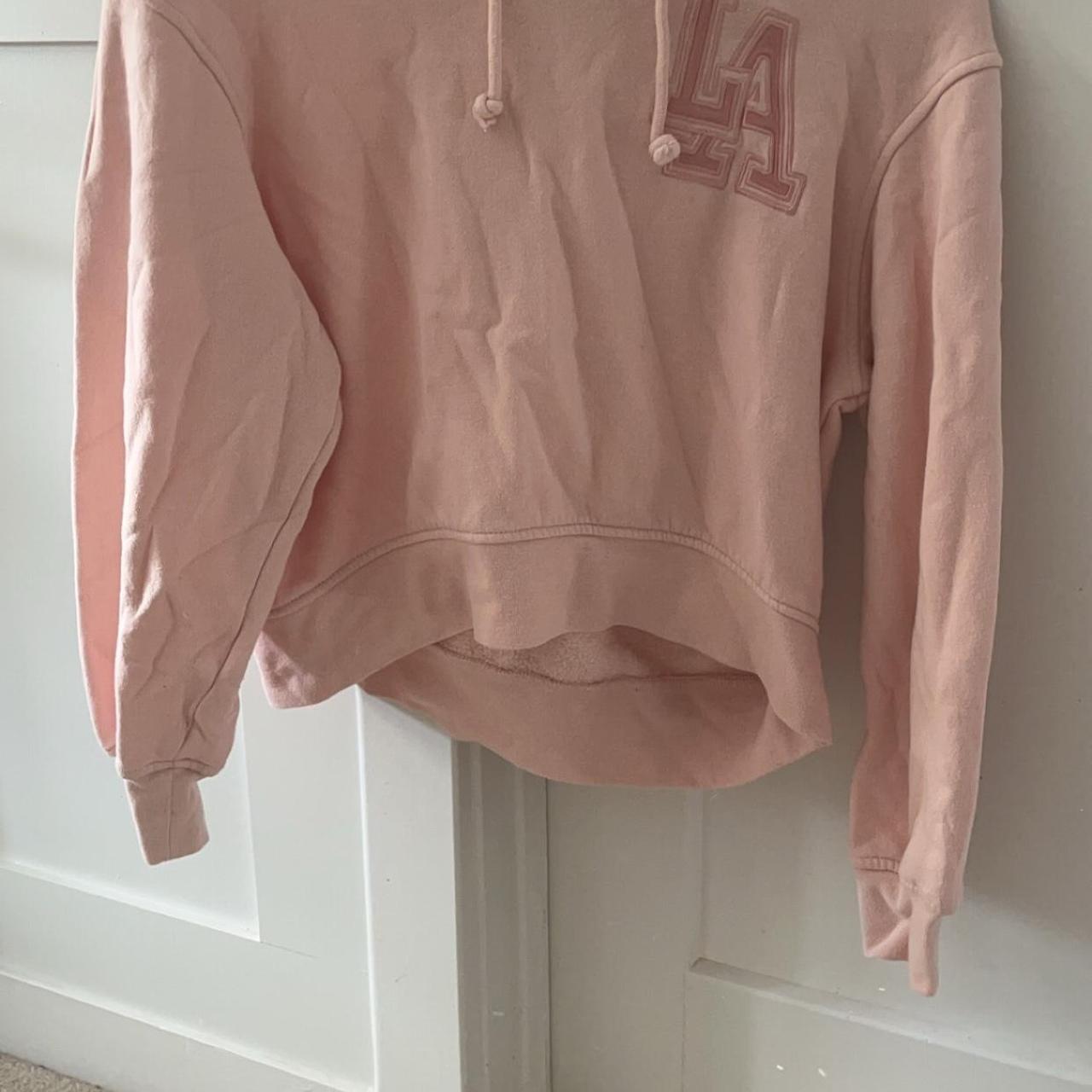 light pink hooded string jumper - Depop