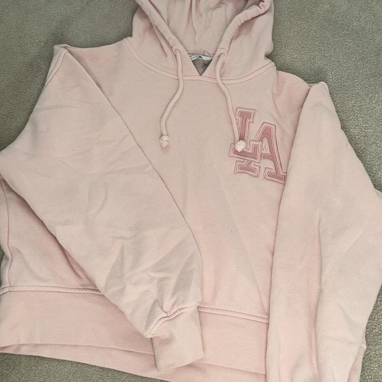 light pink hooded string jumper - Depop