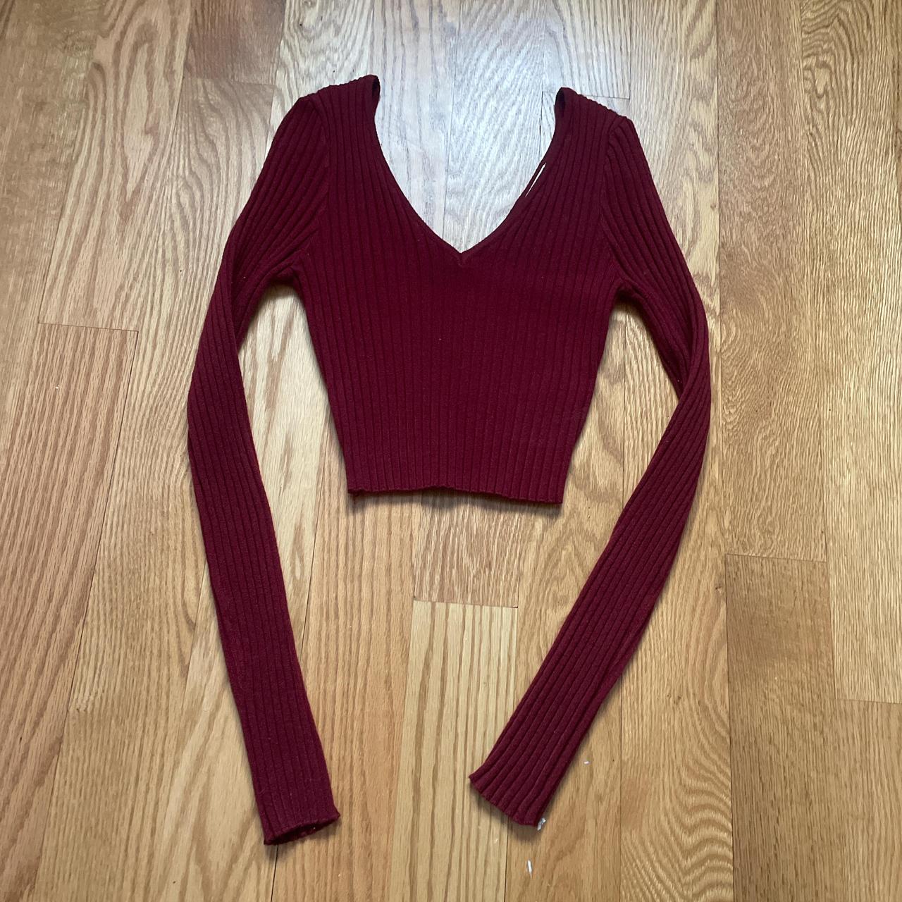 Dark red long sleeve crop top Lightly worn - Depop