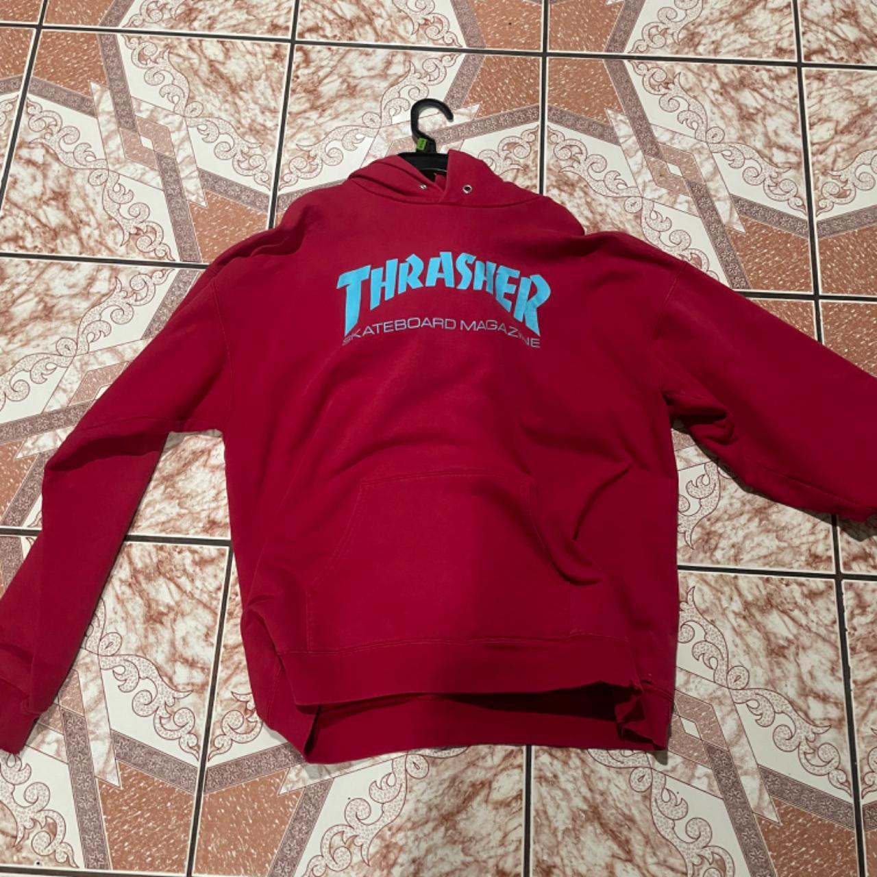 Really cool classic thrasher red and blue hoodie - Depop