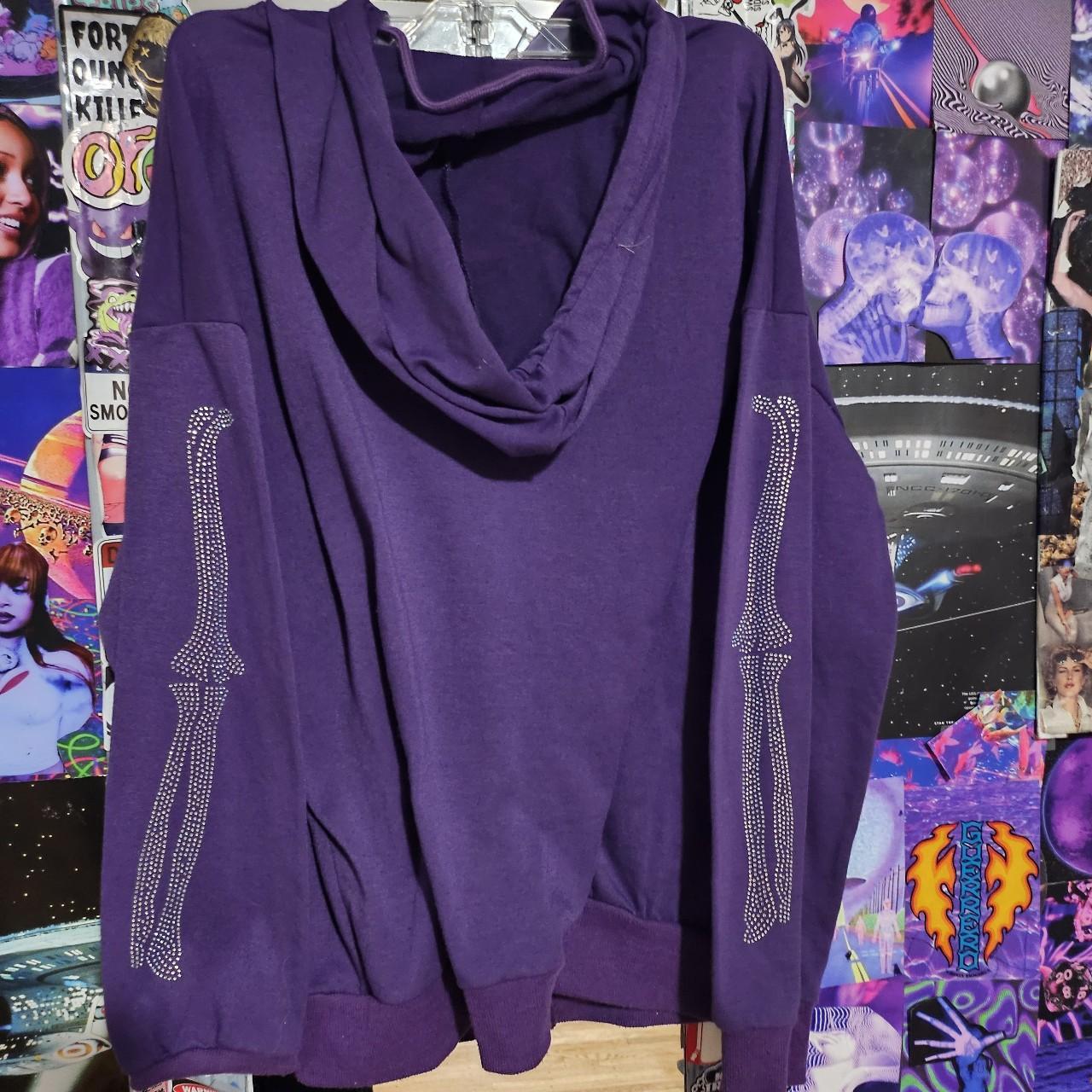 bedazzled purple skeleton zipup hoodie size large... - Depop