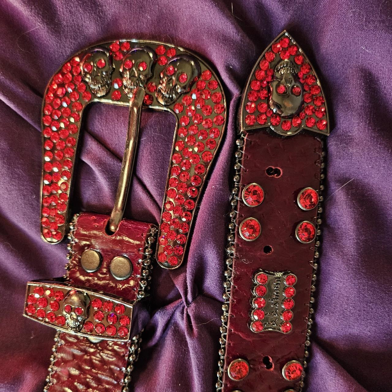 red skull belt bb bb simon missing 2 skulls belt... - Depop