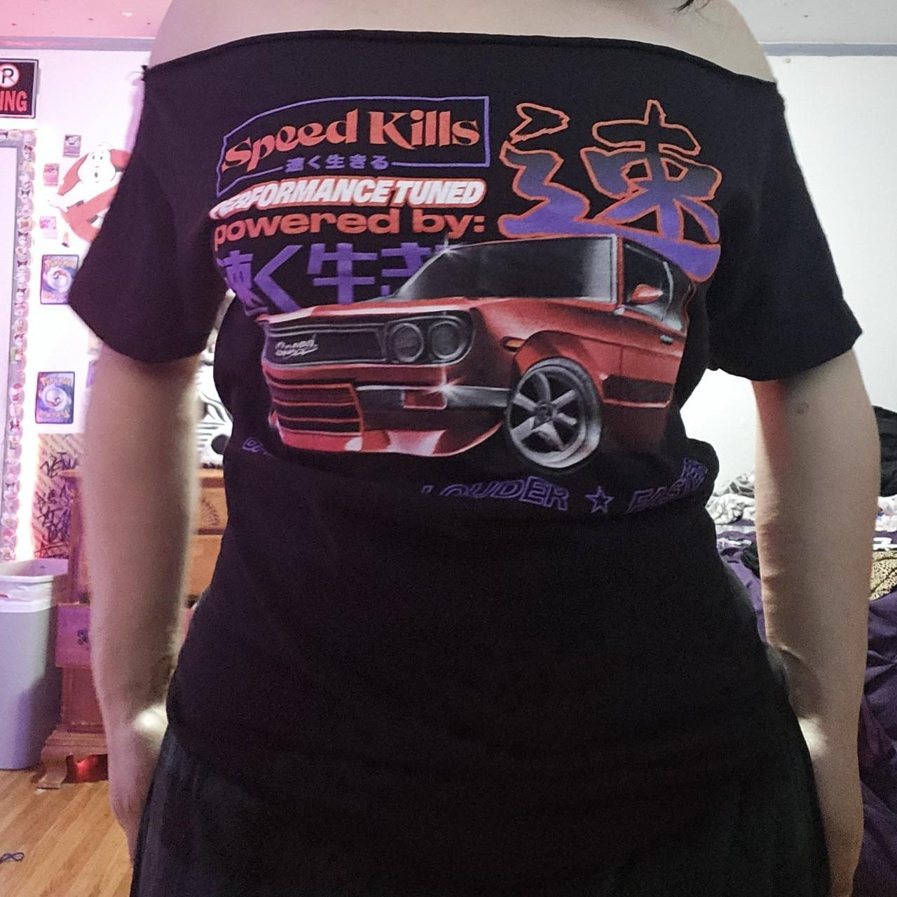 speed kills t shirt black shirt red and purple... - Depop