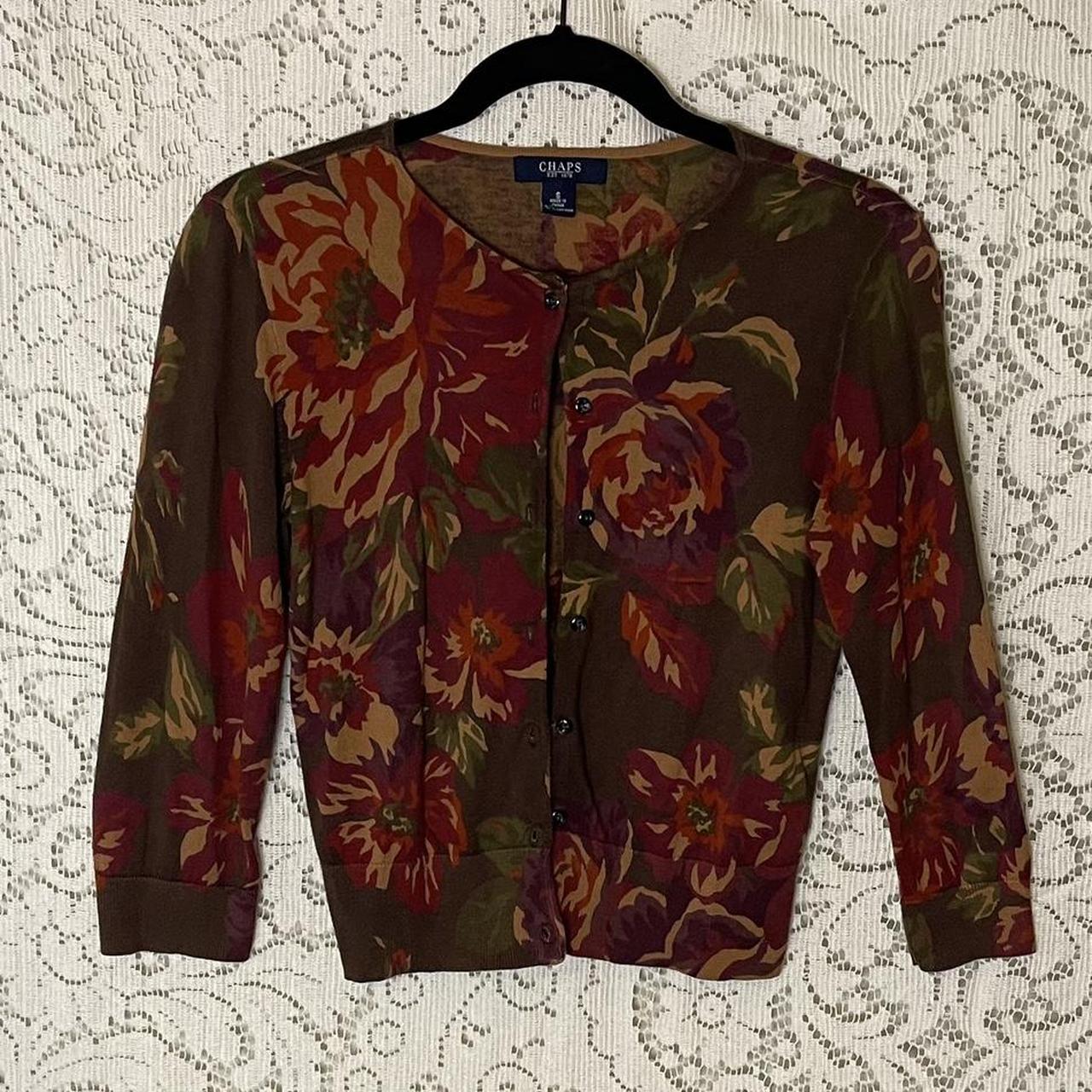 Chaps Floral Cropped Cardigan🍁 -granola girl -90s... - Depop