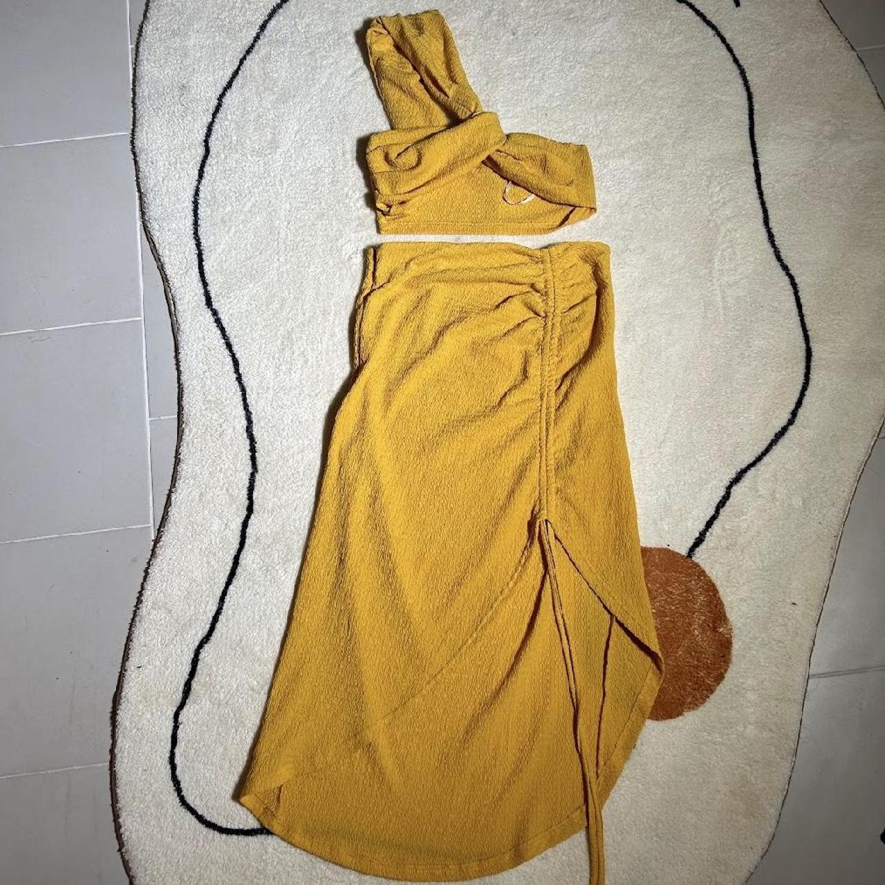 Stunning yellow two-piece set with a side detail... - Depop