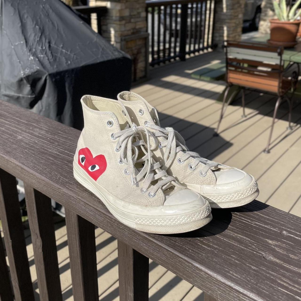 CDG Converse ️‍🔥 -iconic red heart cream... - Depop