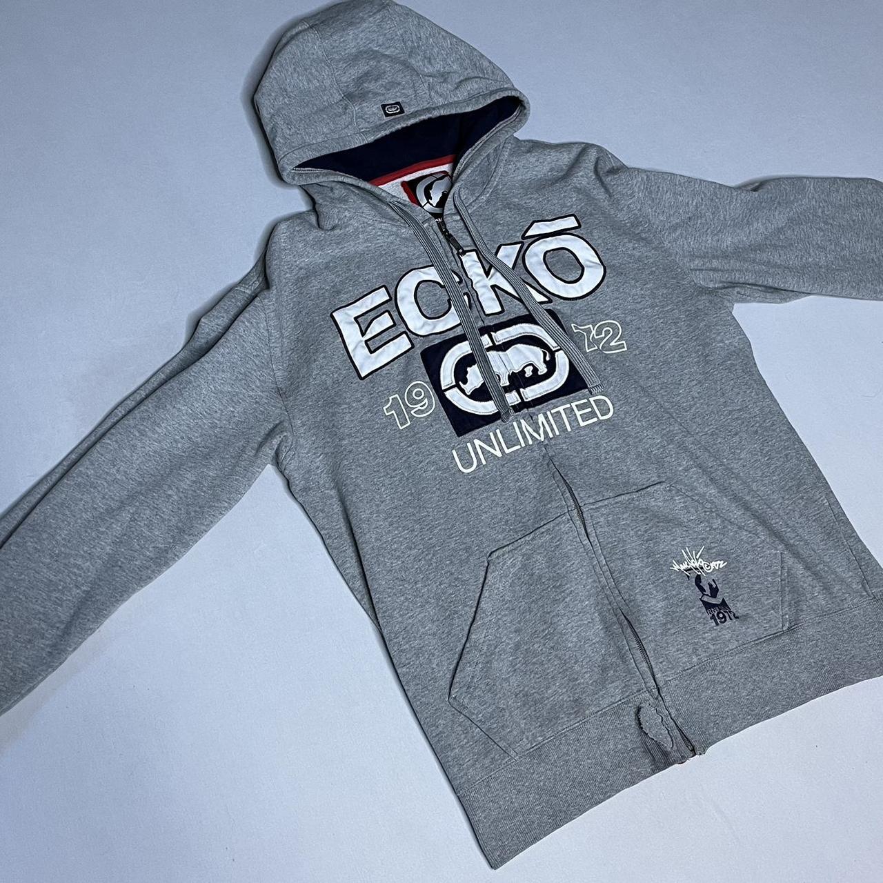 Grey / Black / White Ecko Unltd. Zip-Up Embroidered... - Depop