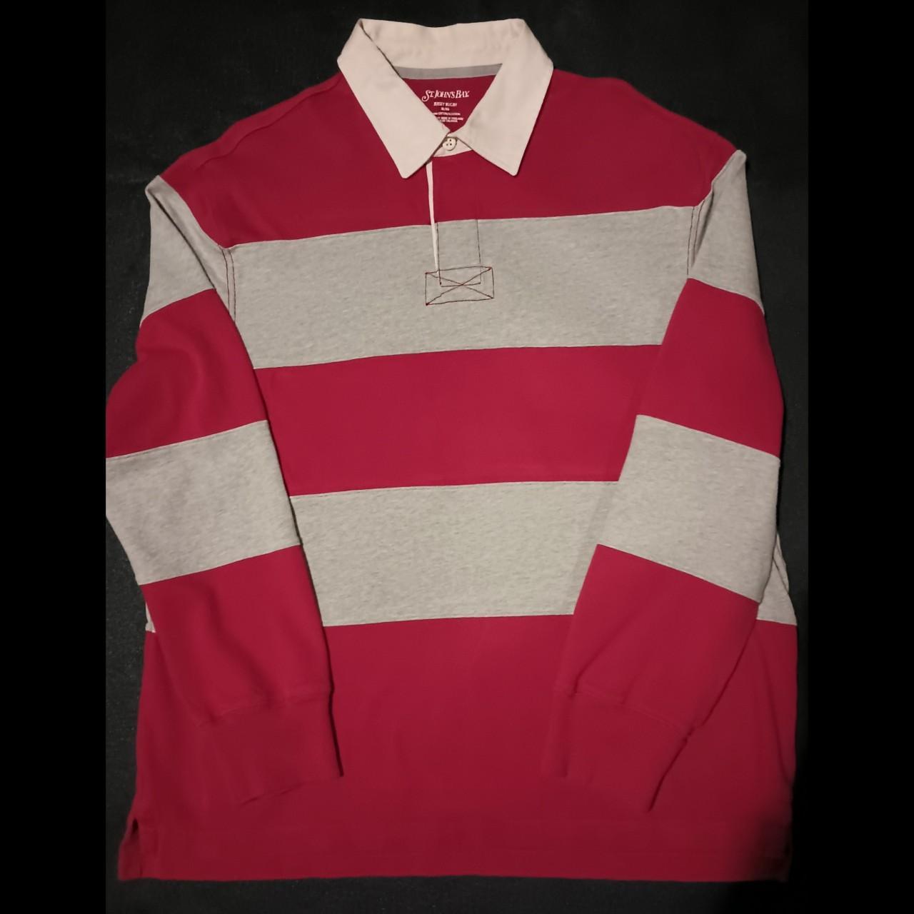 Vintage 1990's St. Johns Bay Jersey Rugby, striped... - Depop