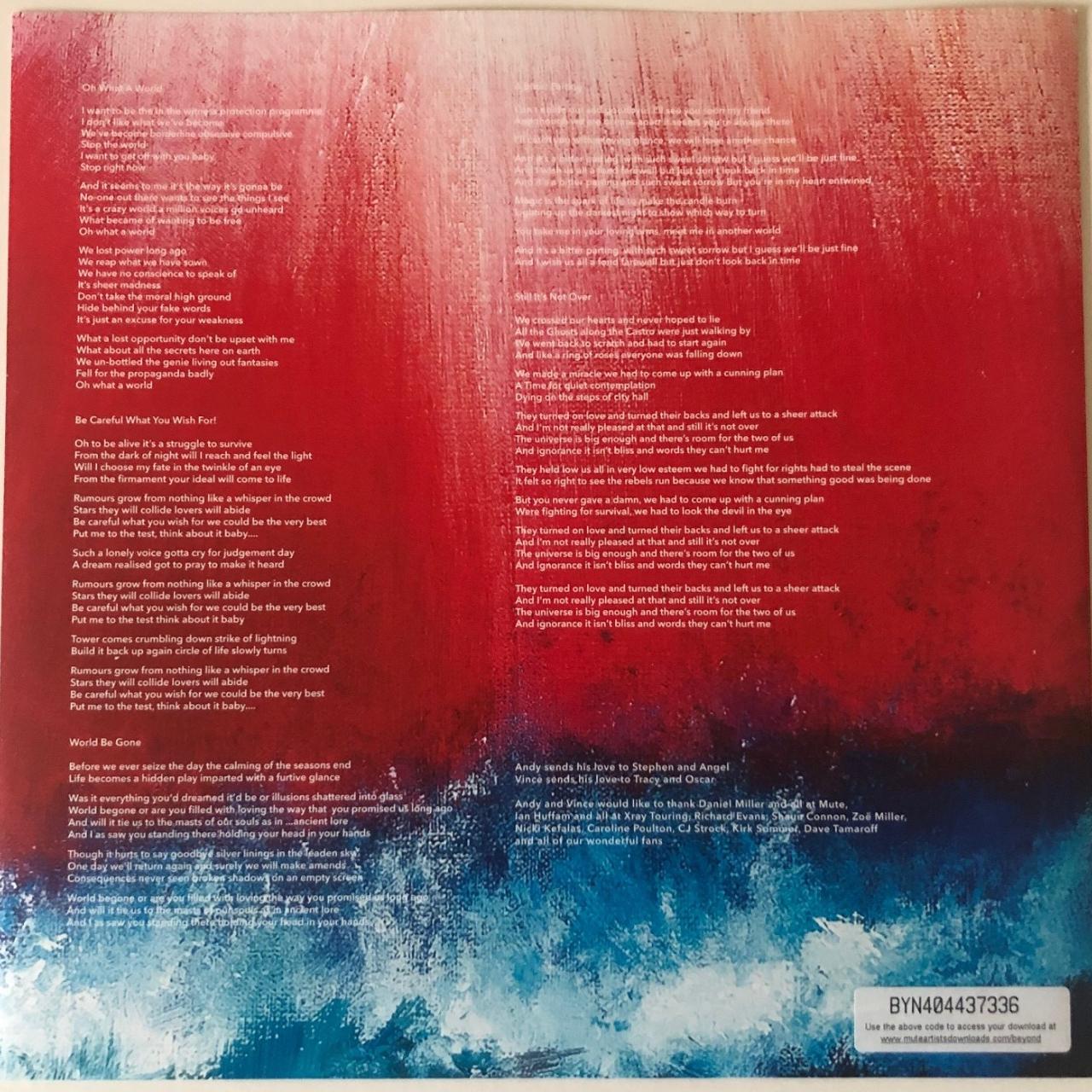 Erasure . World Beyond Vinyl LP Red Vinyl .... - Depop