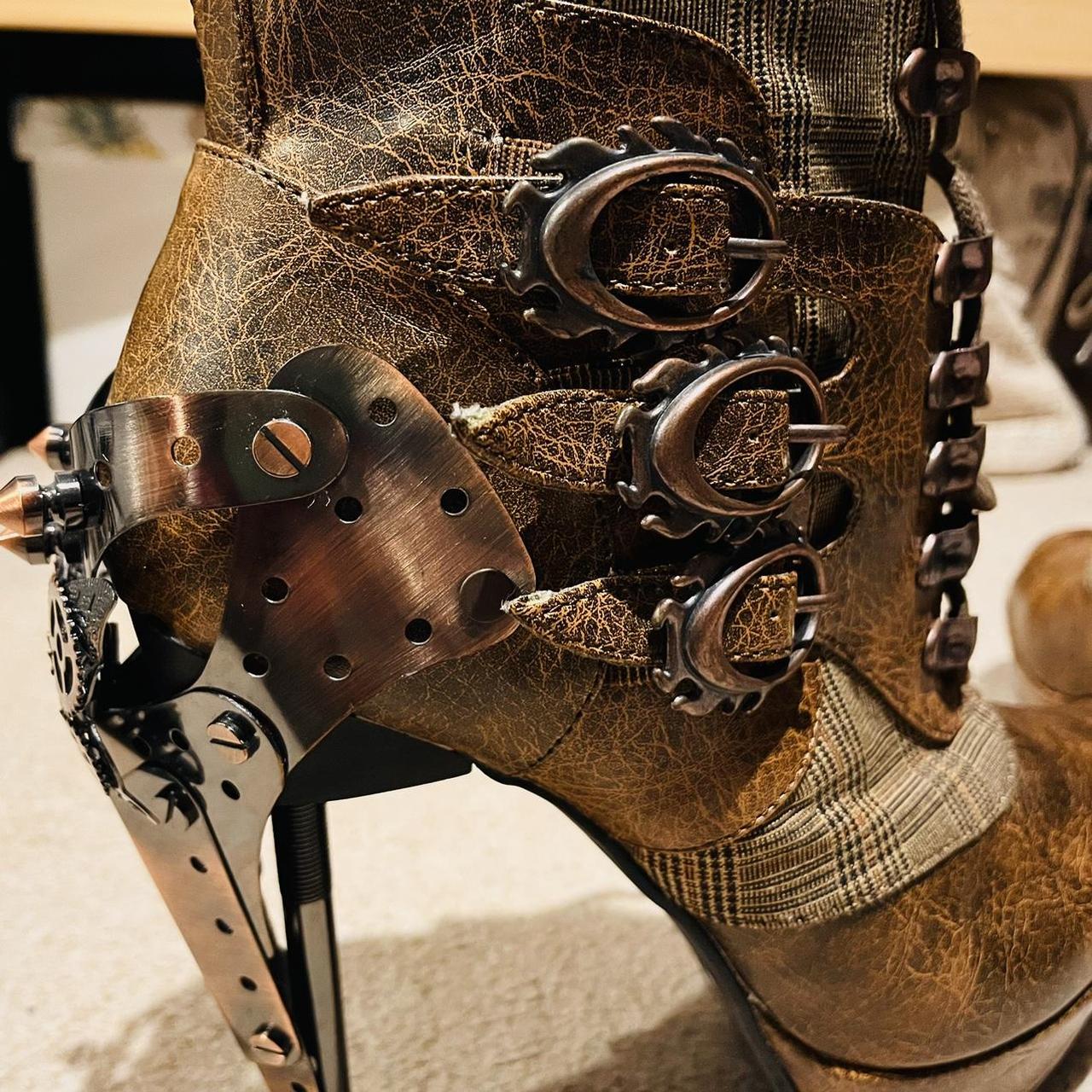 Steampunk Brown Leather High Heel High Top Zip-up... - Depop