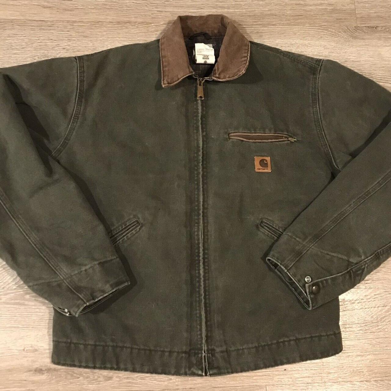 Vintage Carhartt Detroit Jacket J97 Faded MOSS Green... - Depop