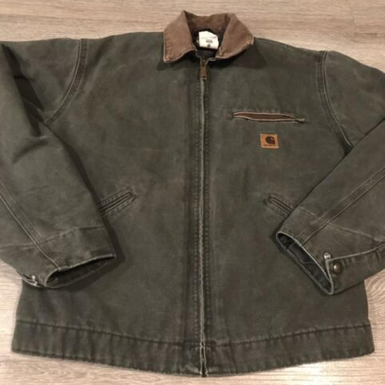 Vintage Carhartt Detroit Jacket J97 Faded MOSS Green... - Depop