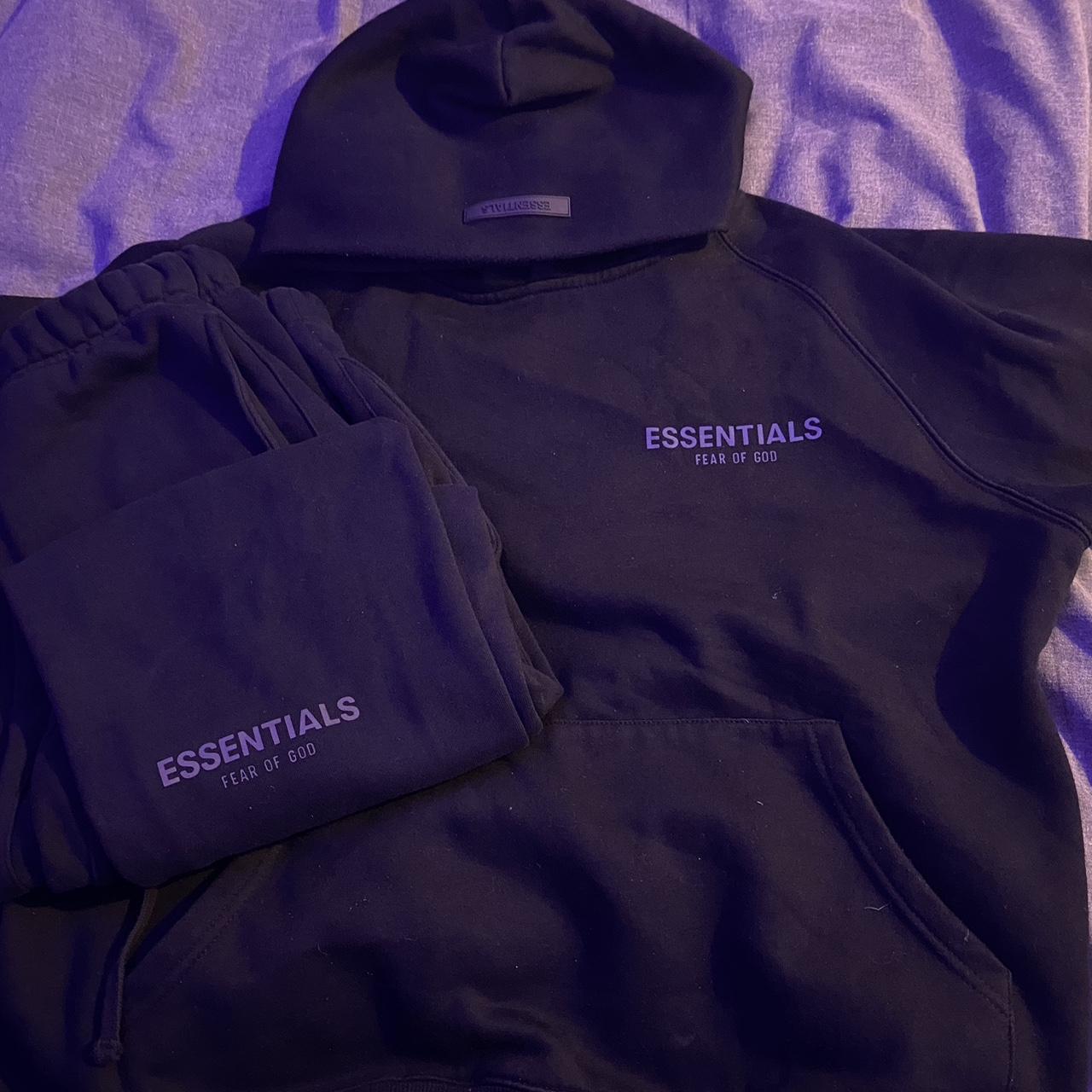 Black essentials fear of god tracksuit - Depop