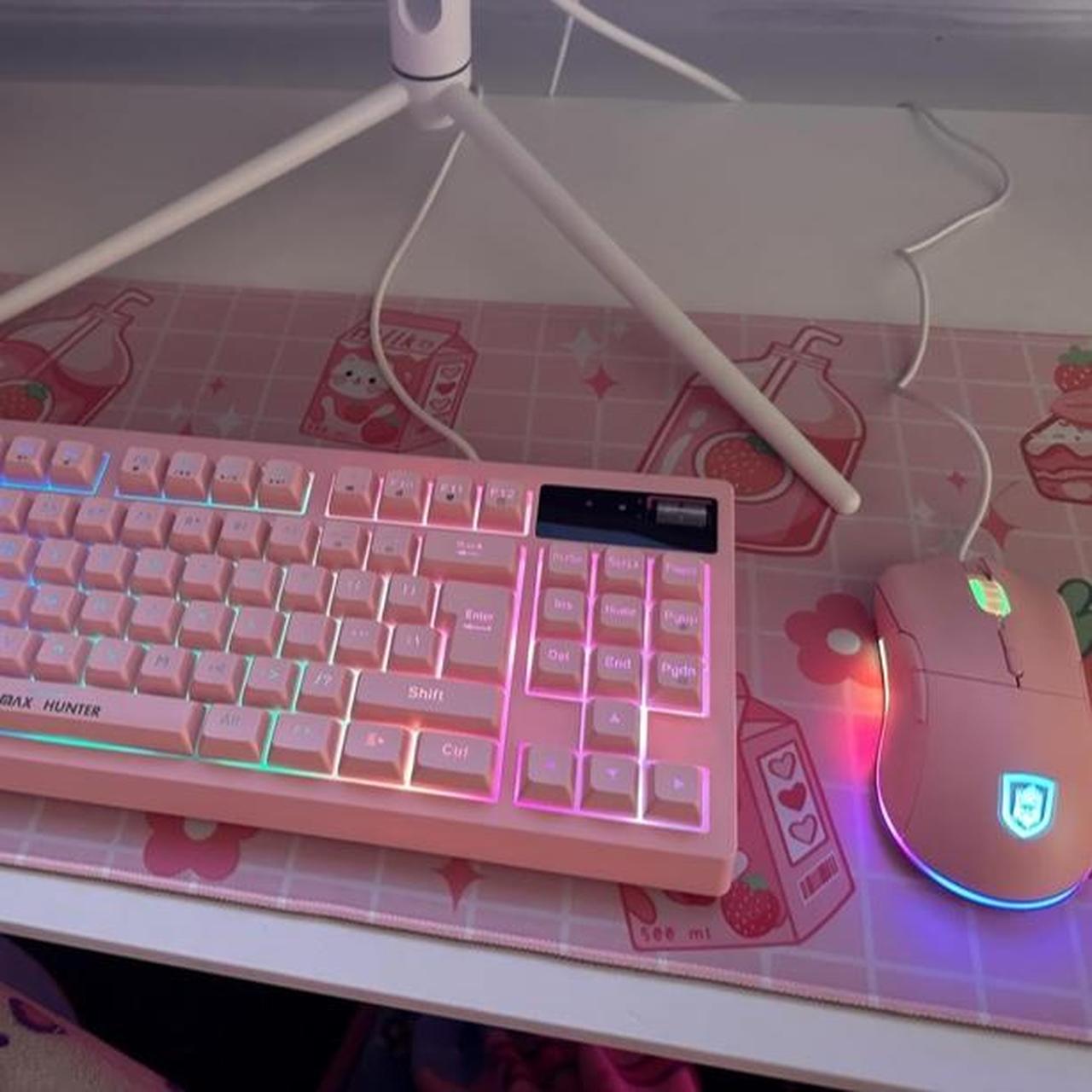 rgb pink gaming keyboard and mouse 87 Keys wired... - Depop