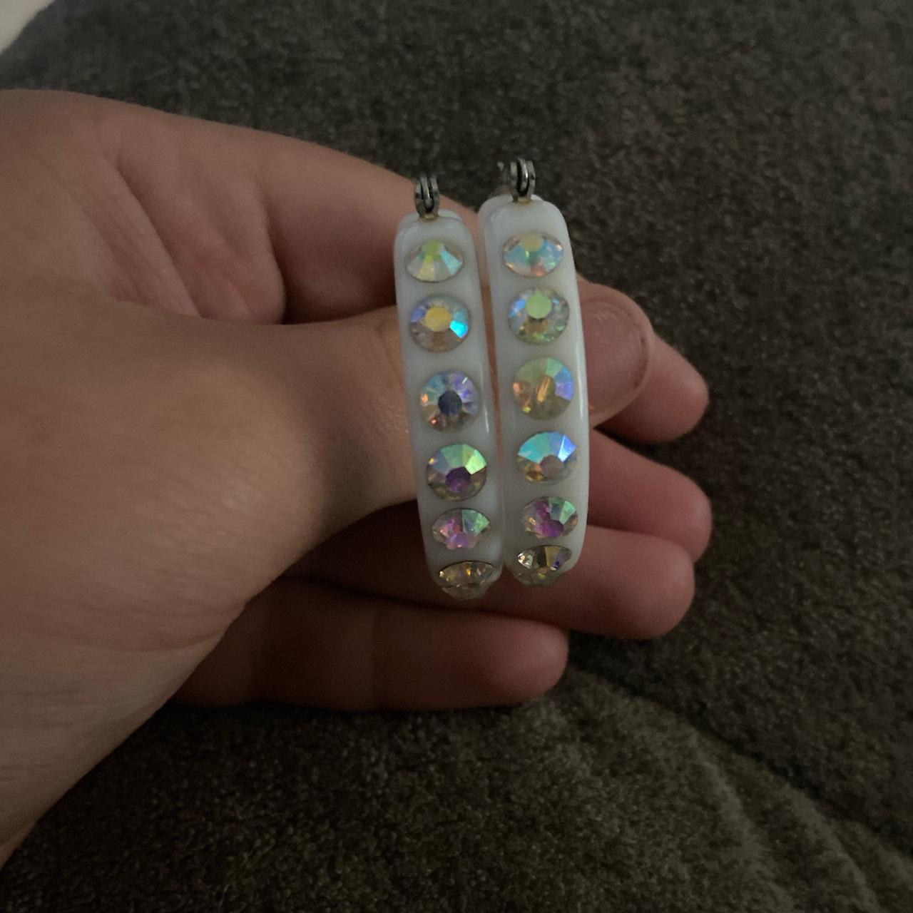 y2k mcbling white bedazzled hoops! in brand new... - Depop