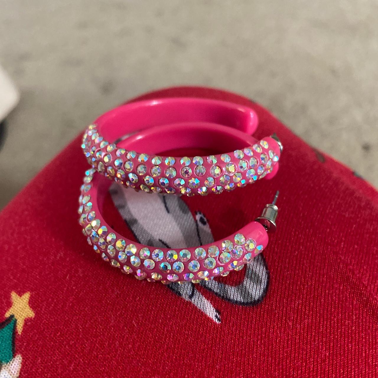 y2k mcbling pink bedazzled hoops! In brand new... - Depop