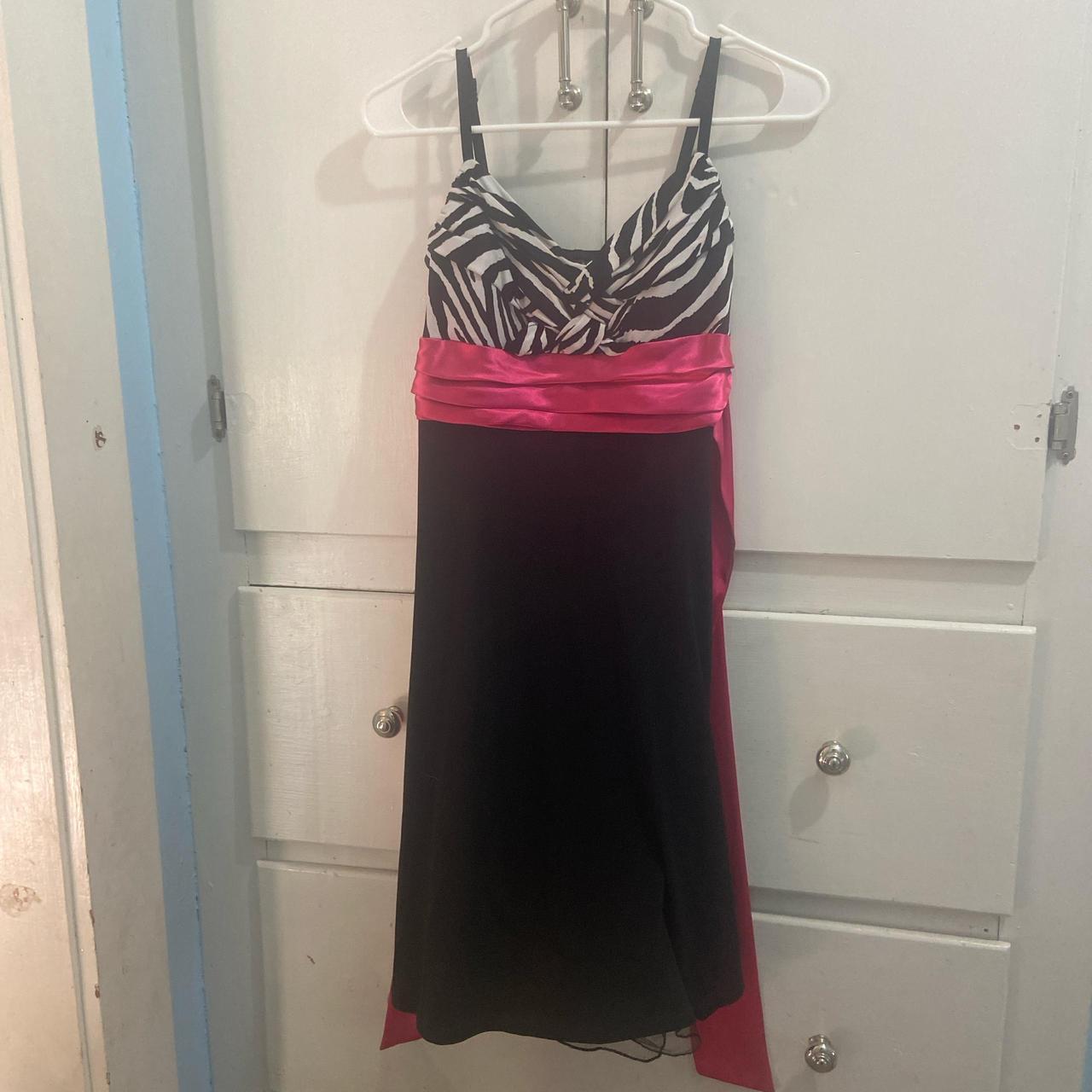 scene emo 2000s zebra print formal dress! worn once,... - Depop