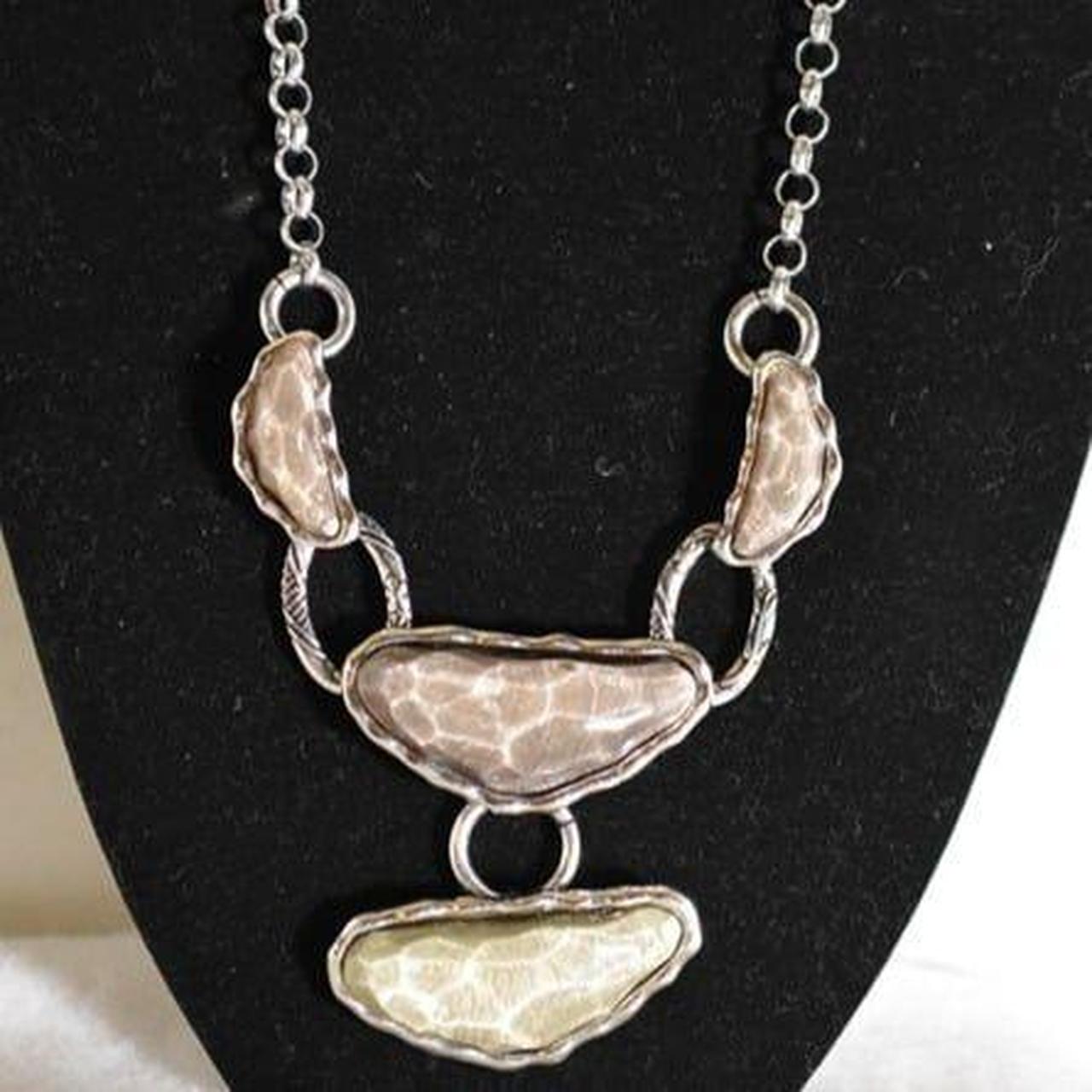 Rocking 80's Chunky Green/Gray Stone Silver Tone... | Depop