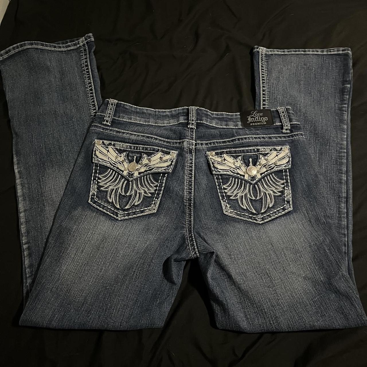 Sickly Embroided Indigo Bootcut Jeans Size 8!! Dm... - Depop