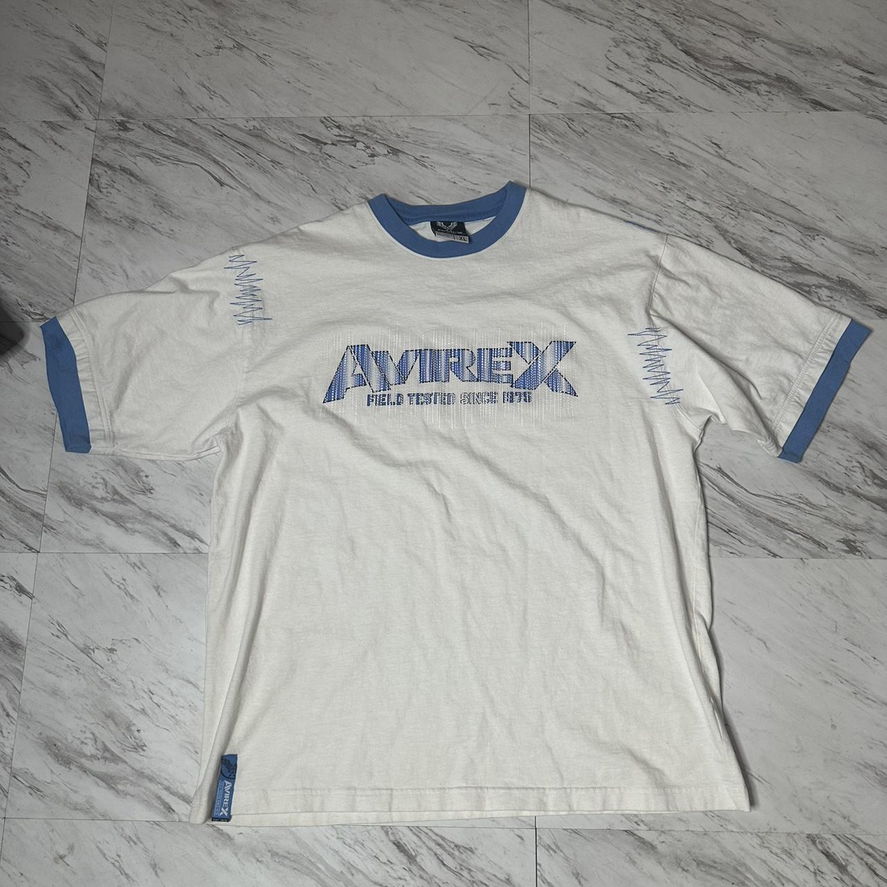 Blue/white AVIREX T-shirt - Depop