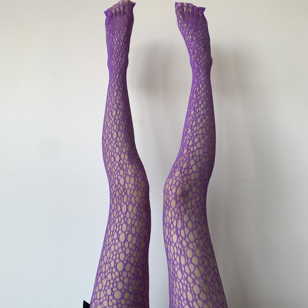 「Purple Fishnet Circle Cut-out Tights – Bold Y2K... | Depop