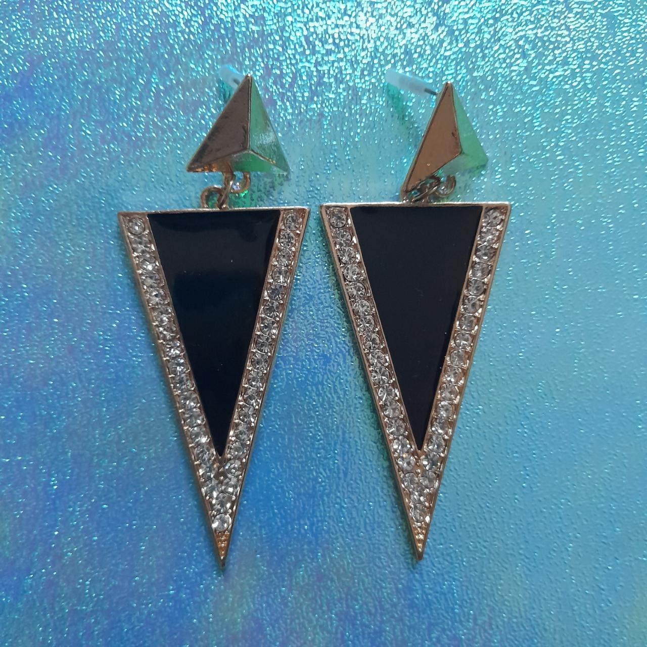 Large triangle drop earrings. Statement ear jewelry.... - Depop