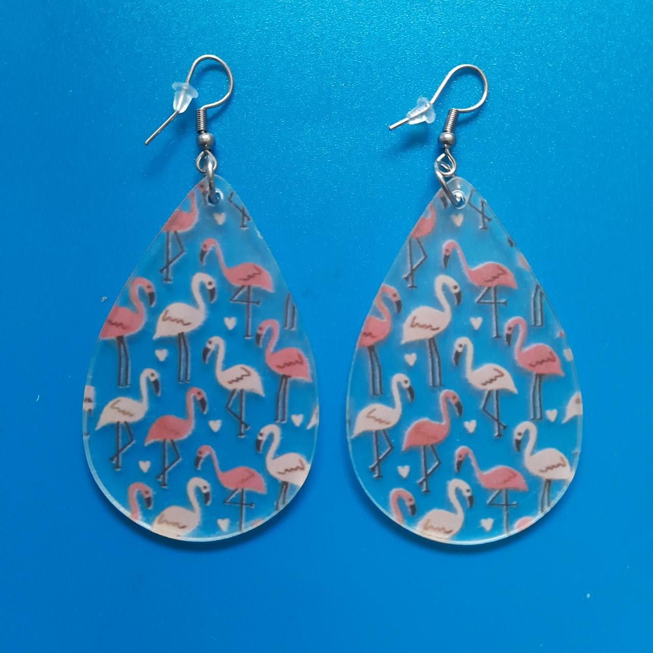 Large transparent teardrop shape with pink flamingo... - Depop