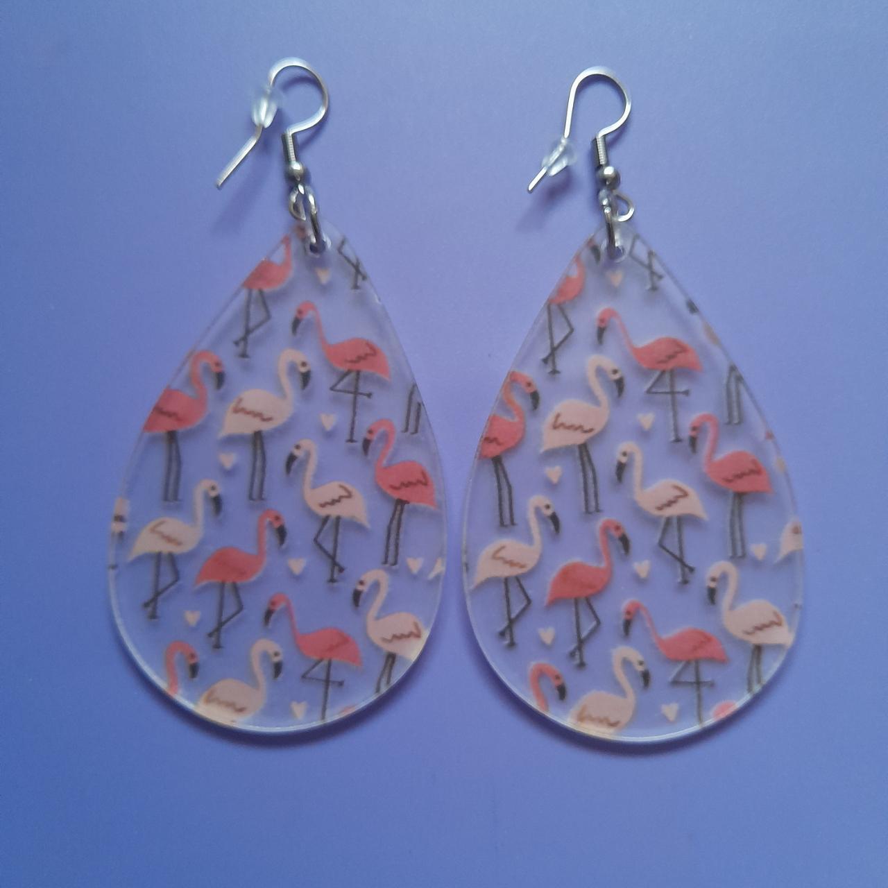 Large transparent teardrop shape with pink flamingo... - Depop