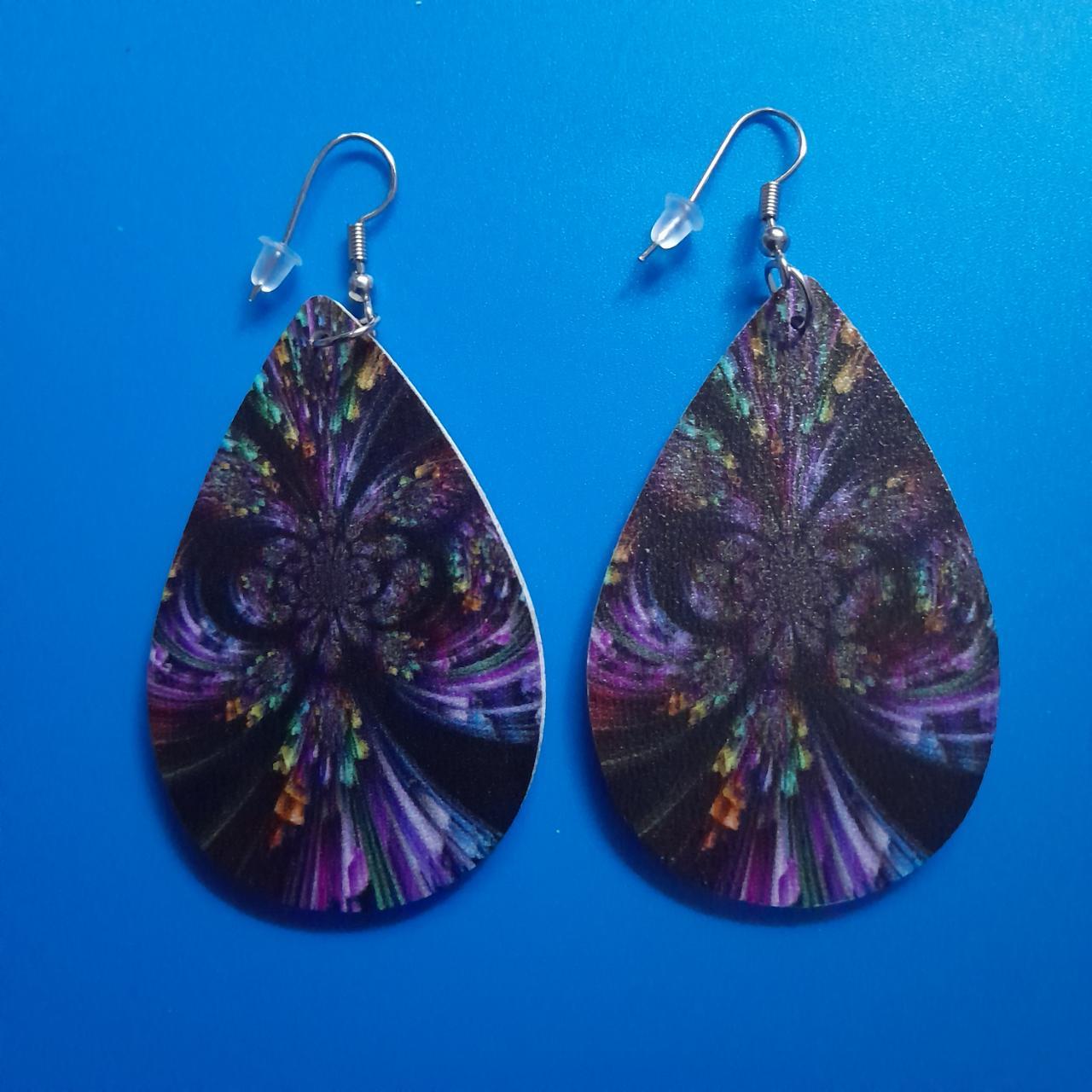 Colourful water drop shaped dangle earrings. Large... - Depop