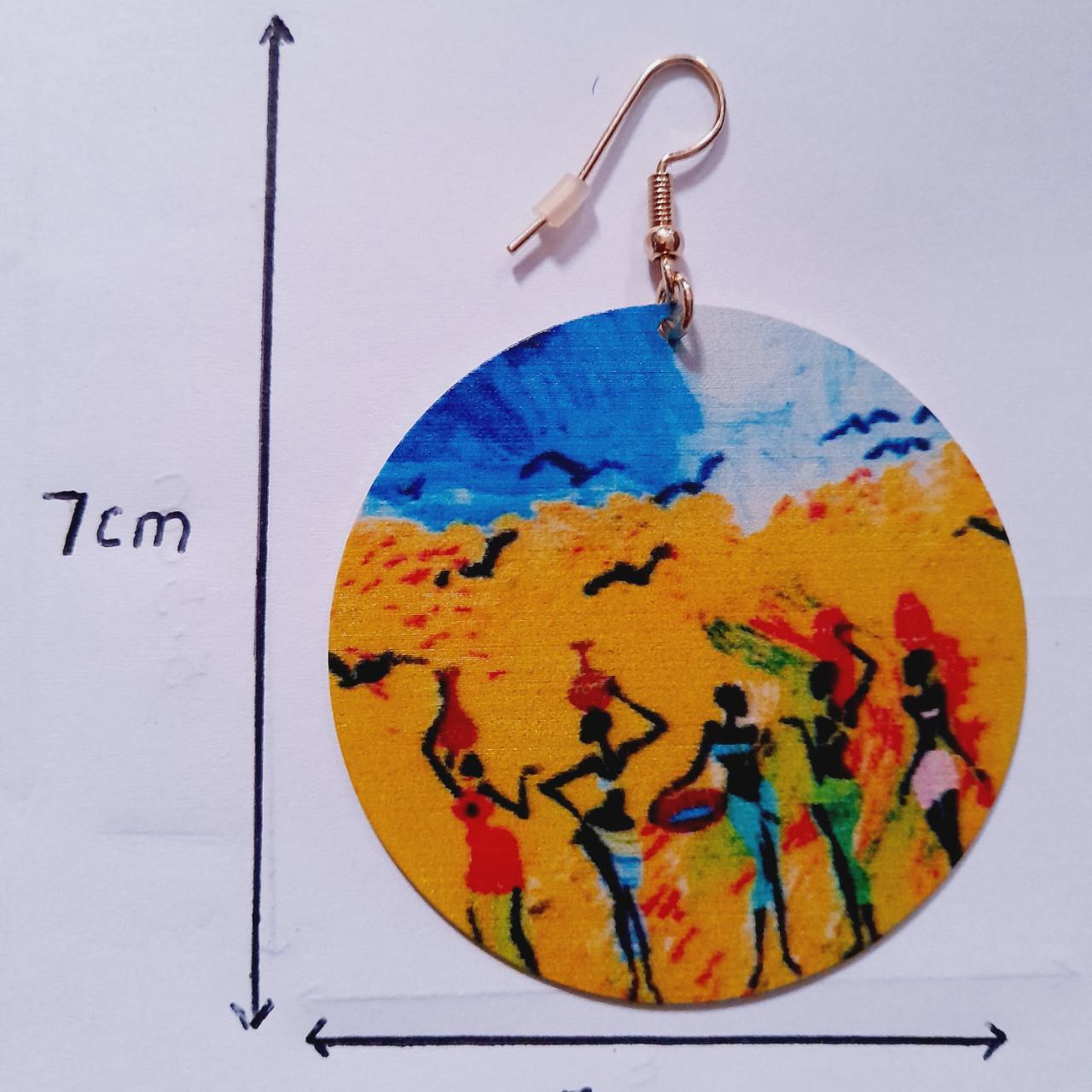 Very large round shape african oil painting abstract... - Depop