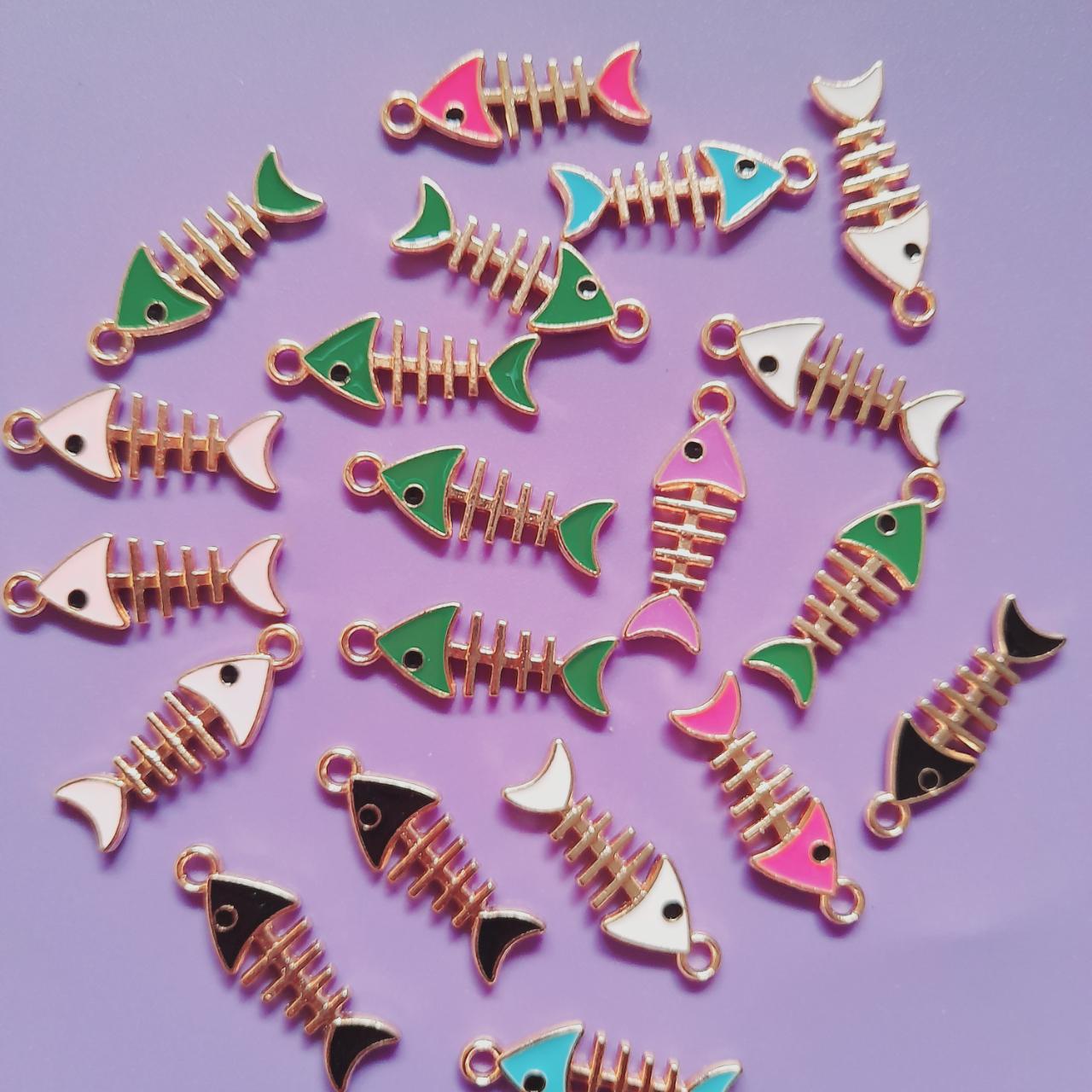 10pcs mix enamel charms. Fishbone pendants. Marine... | Depop