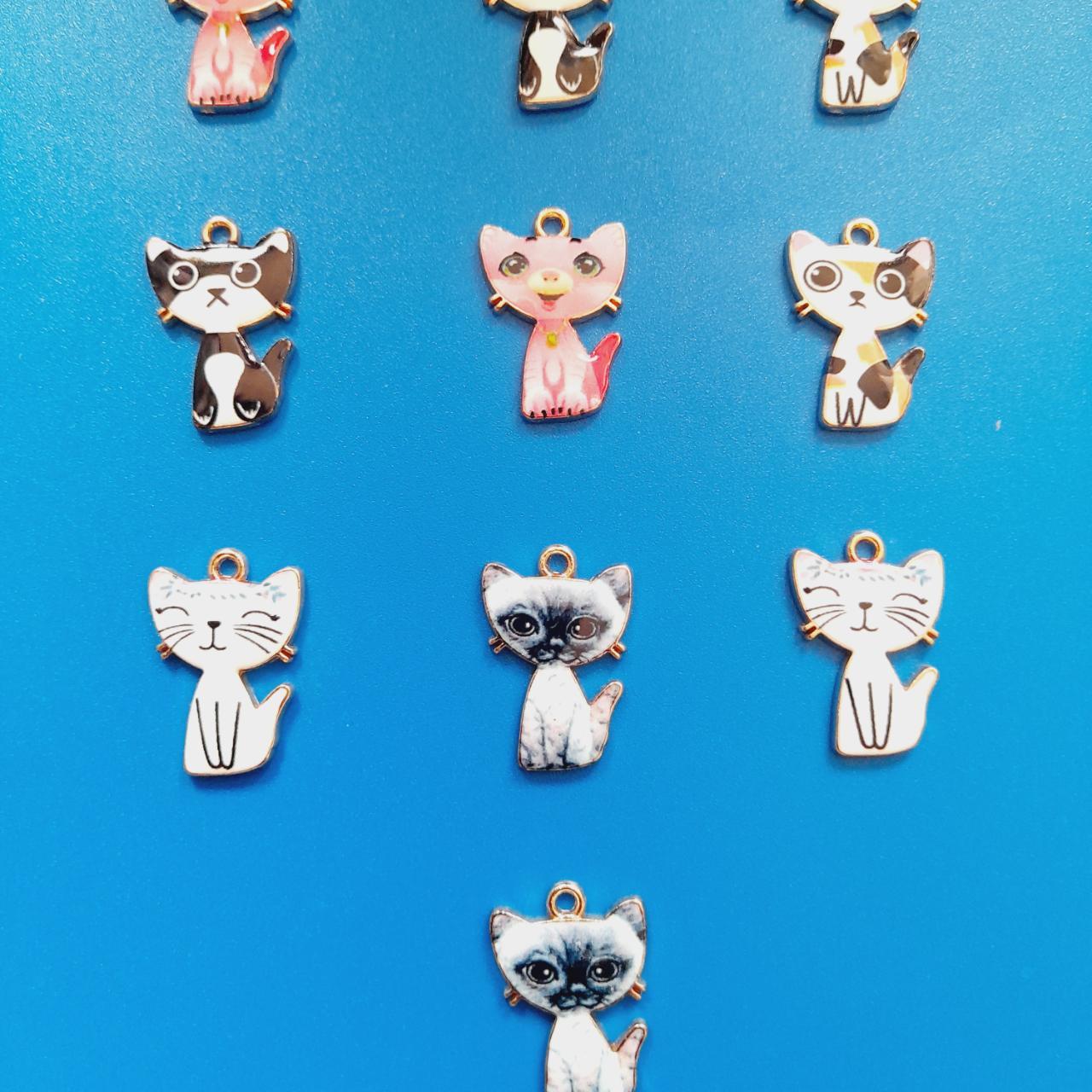 10pcs mix enamel cat charms. Cute kitten pet cat... - Depop
