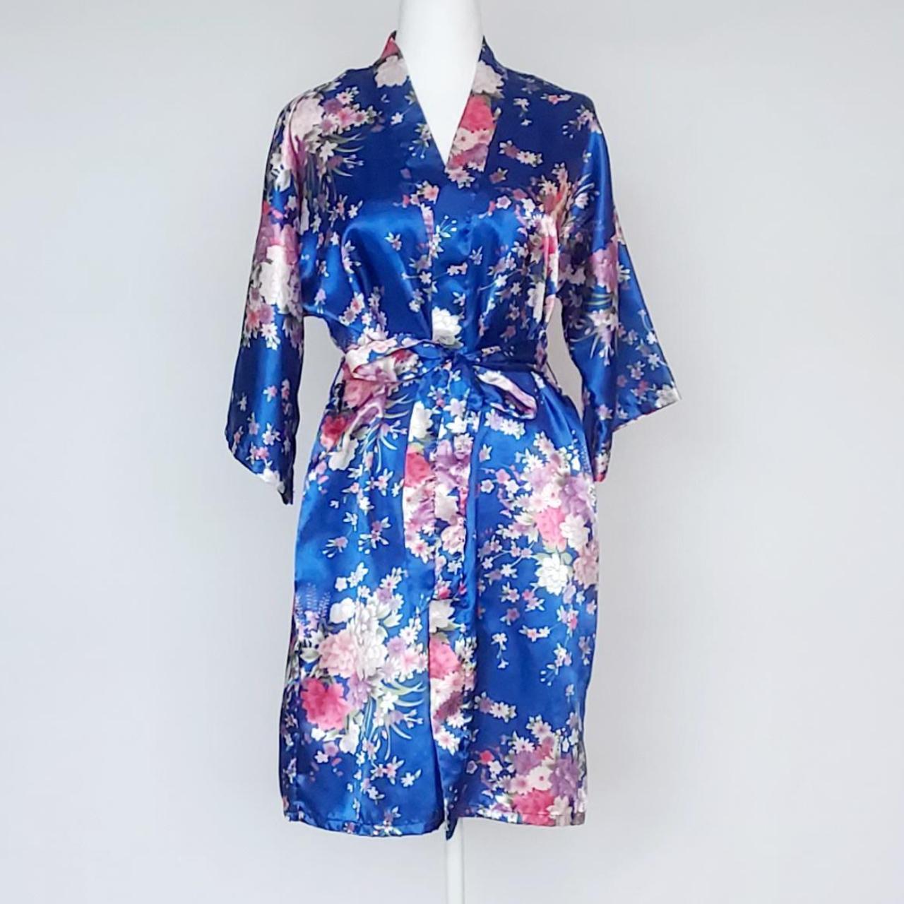 Silky Satin Robe for Women, Floral Pattern Kimono... - Depop