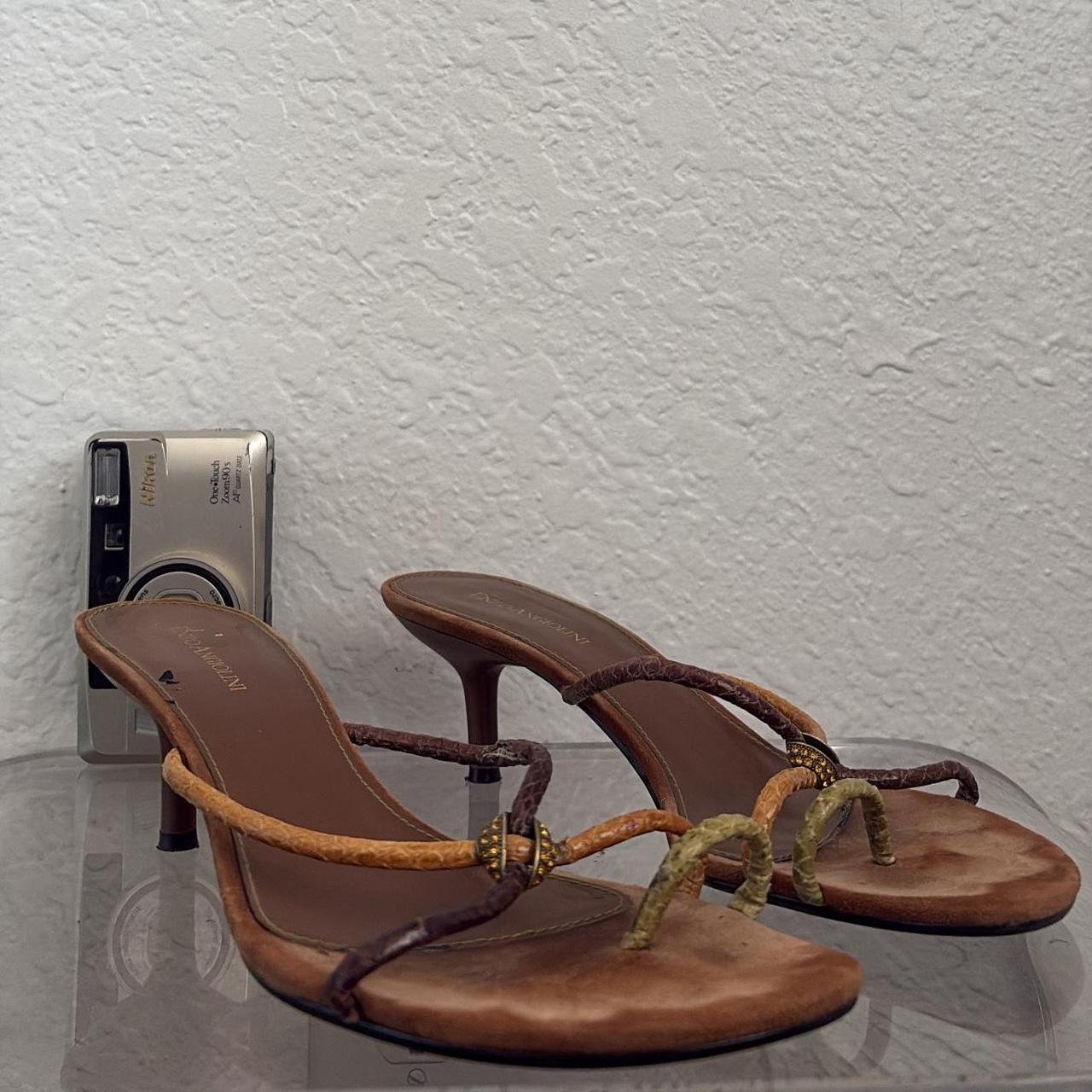 y2k Enzo Angiolini Leather kitten heel thong... | Depop