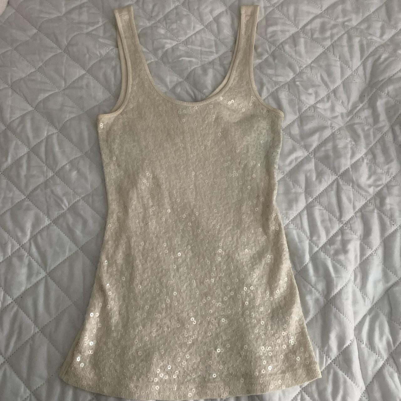 Express sequin cream sleeveless top ༉‧₊˚ size:... | Depop