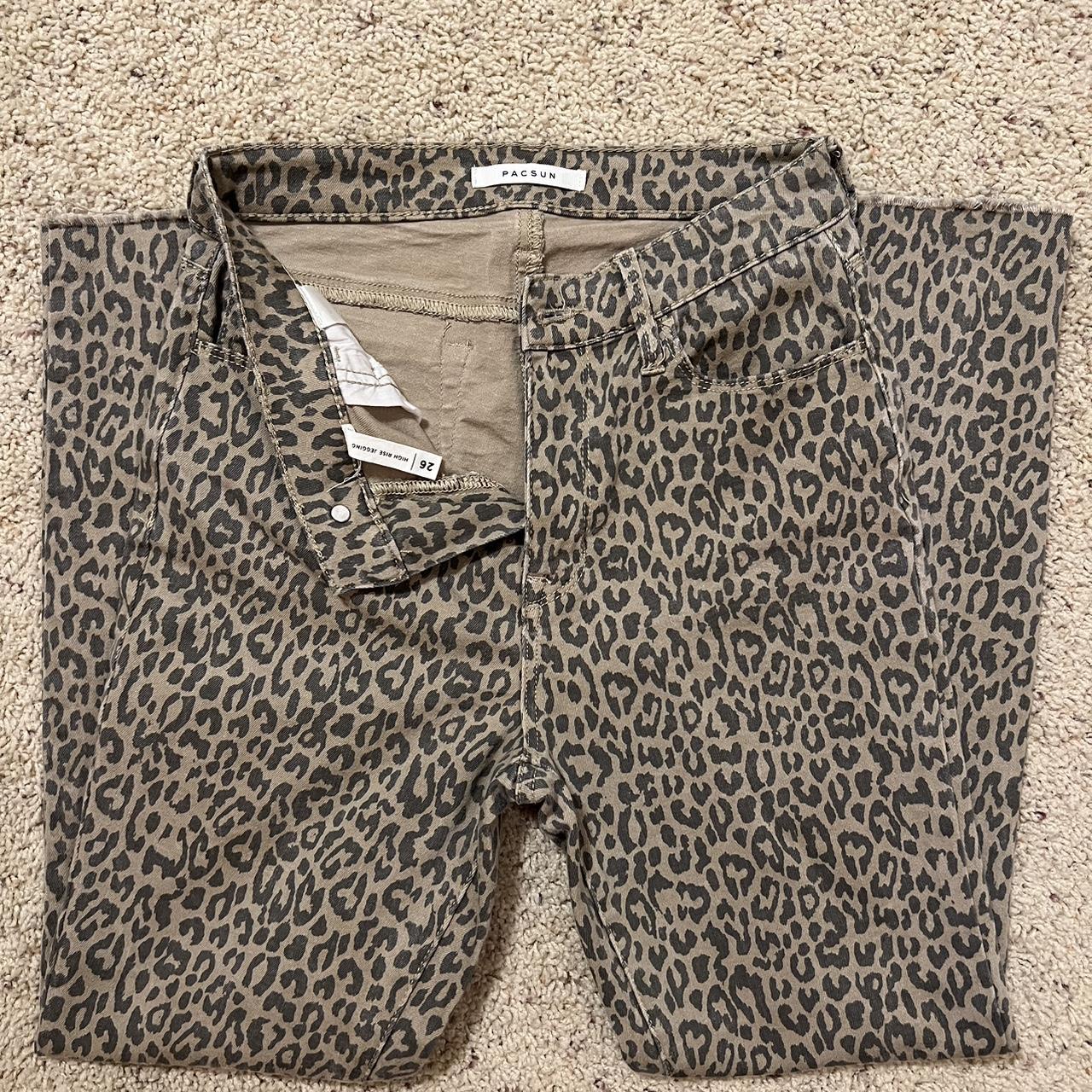 PACSUN Leopard Print High Rise Jeggings Black and... - Depop