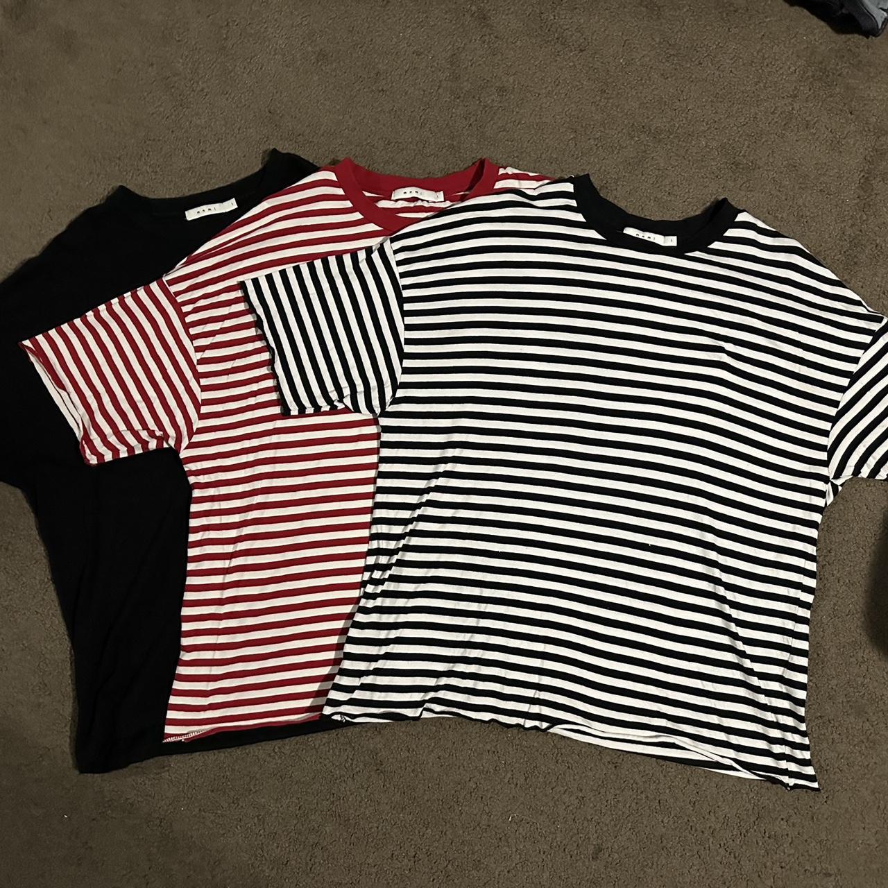 MNML LA Striped Drop Tee Red/White Black Oversized... - Depop