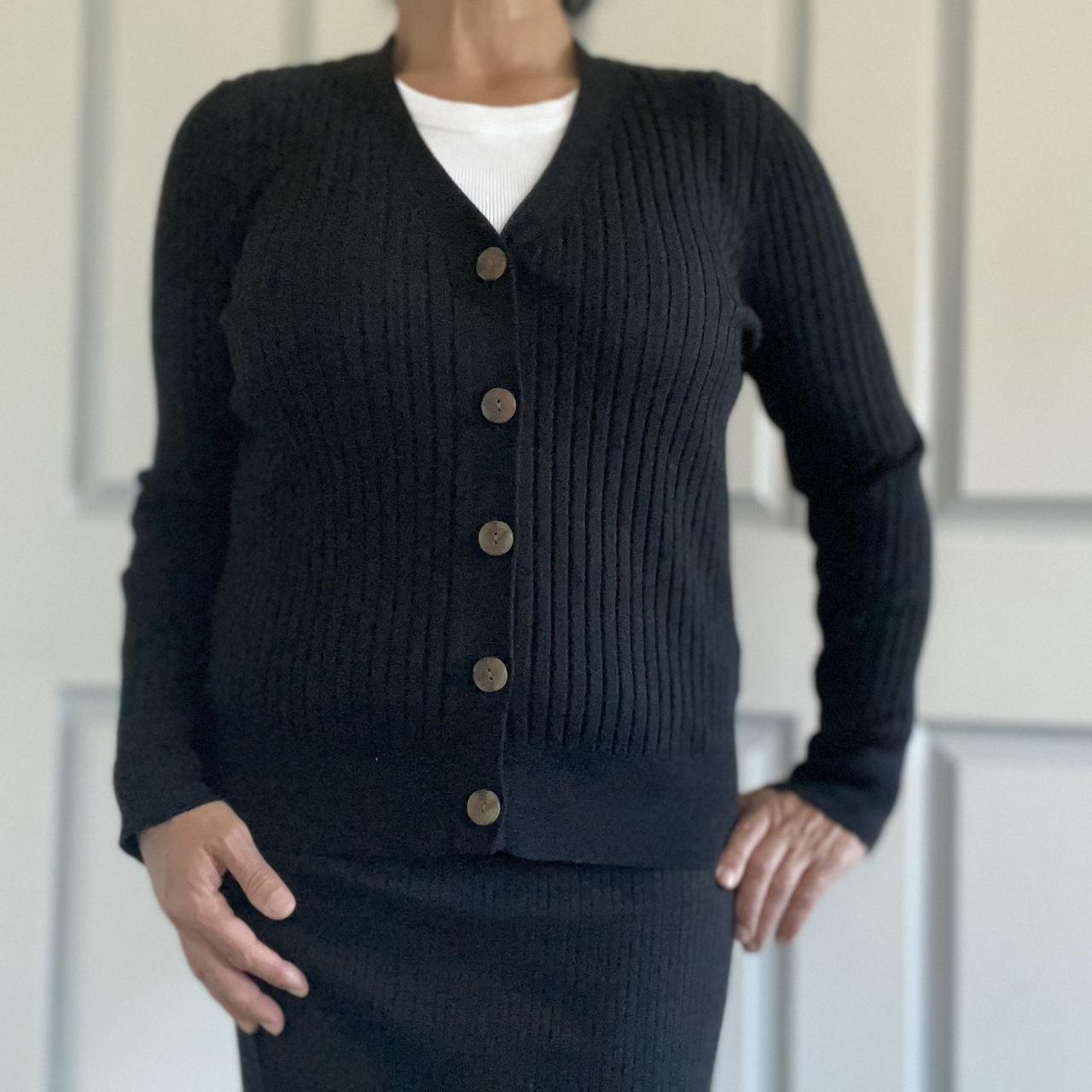 Witchery medium black ribbed knit cardigan. A slim... - Depop