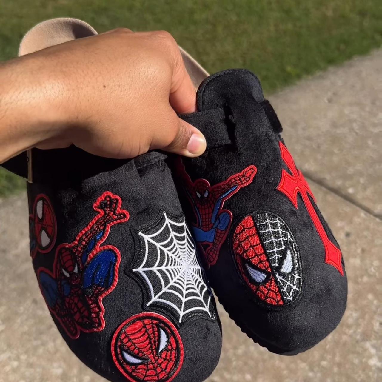 Black Suede Custom Spiderman Clogs - Depop